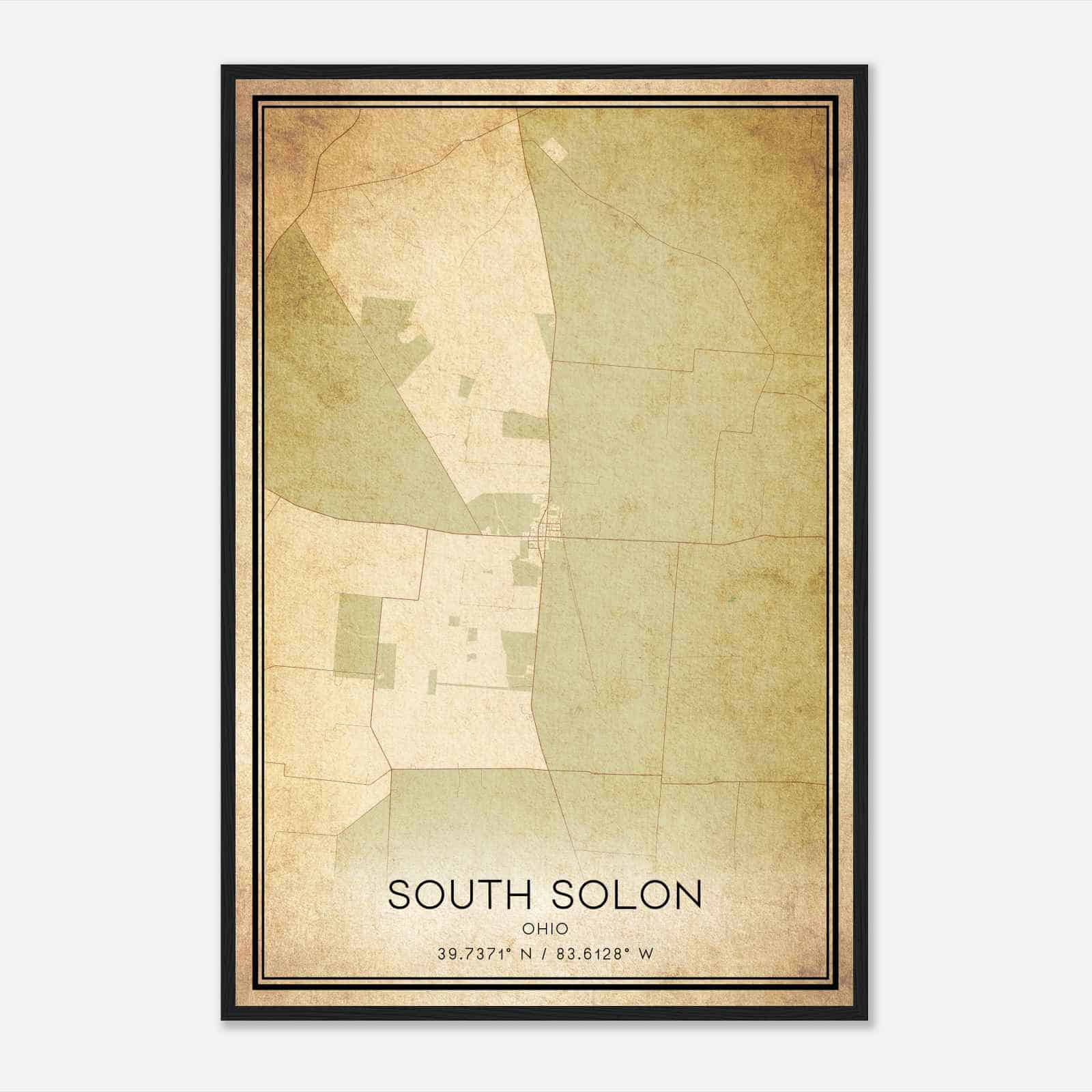 Vintage South Solon Ohio Map Poster, South Solon OH City Road Wall Art ...