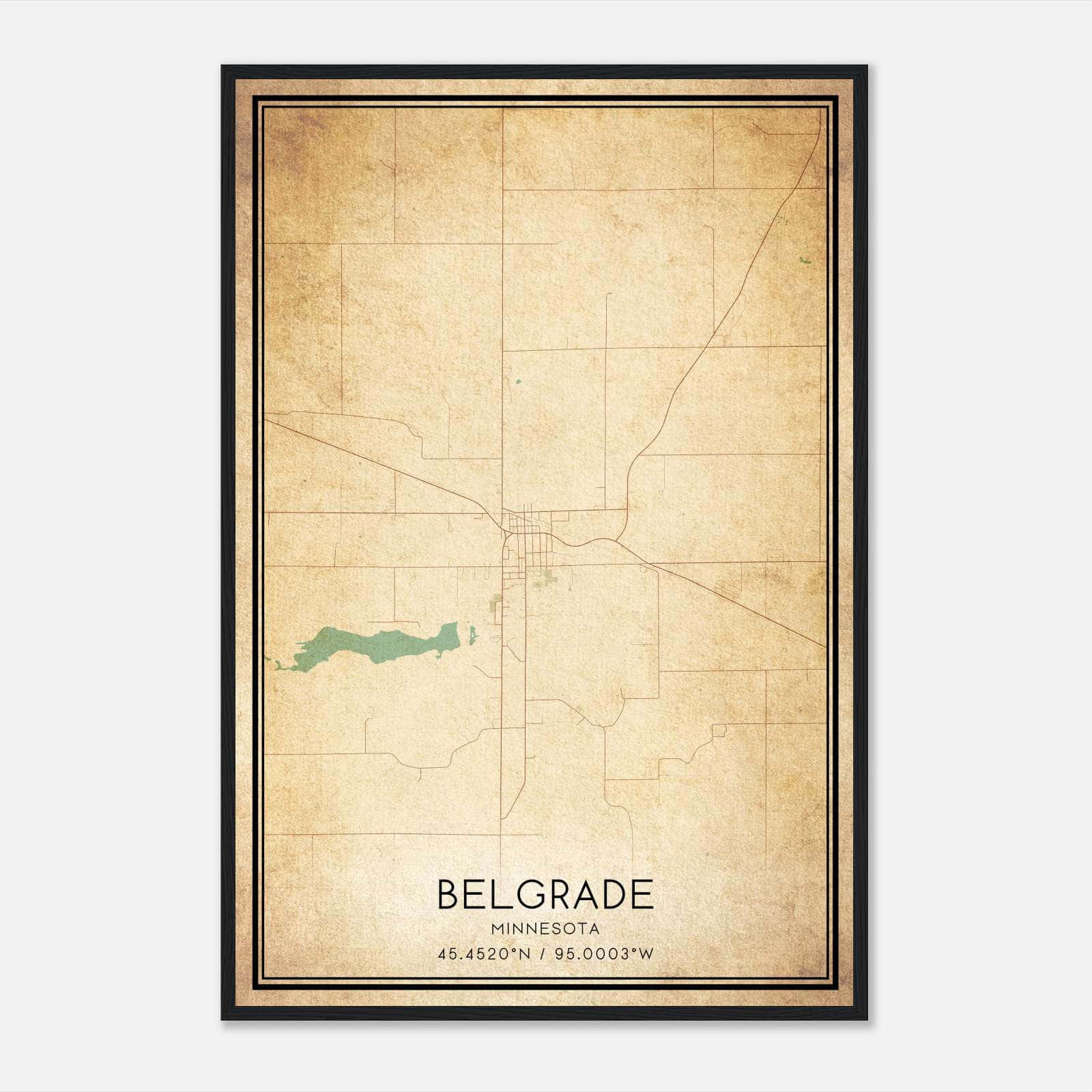 Vintage Belgrade Minnesota Map Poster, Belgrade MN City Road Wall Art ...