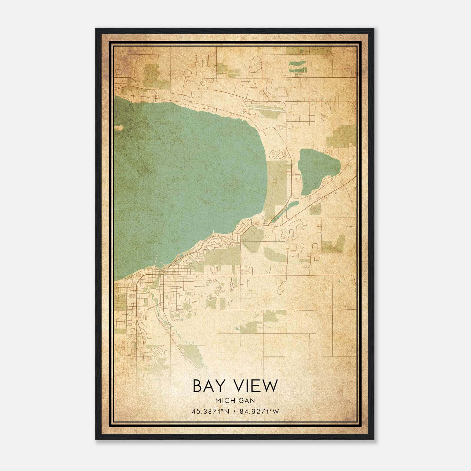 Vintage Bay View Michigan Map Poster, Bay View MI City Road Wall Art ...