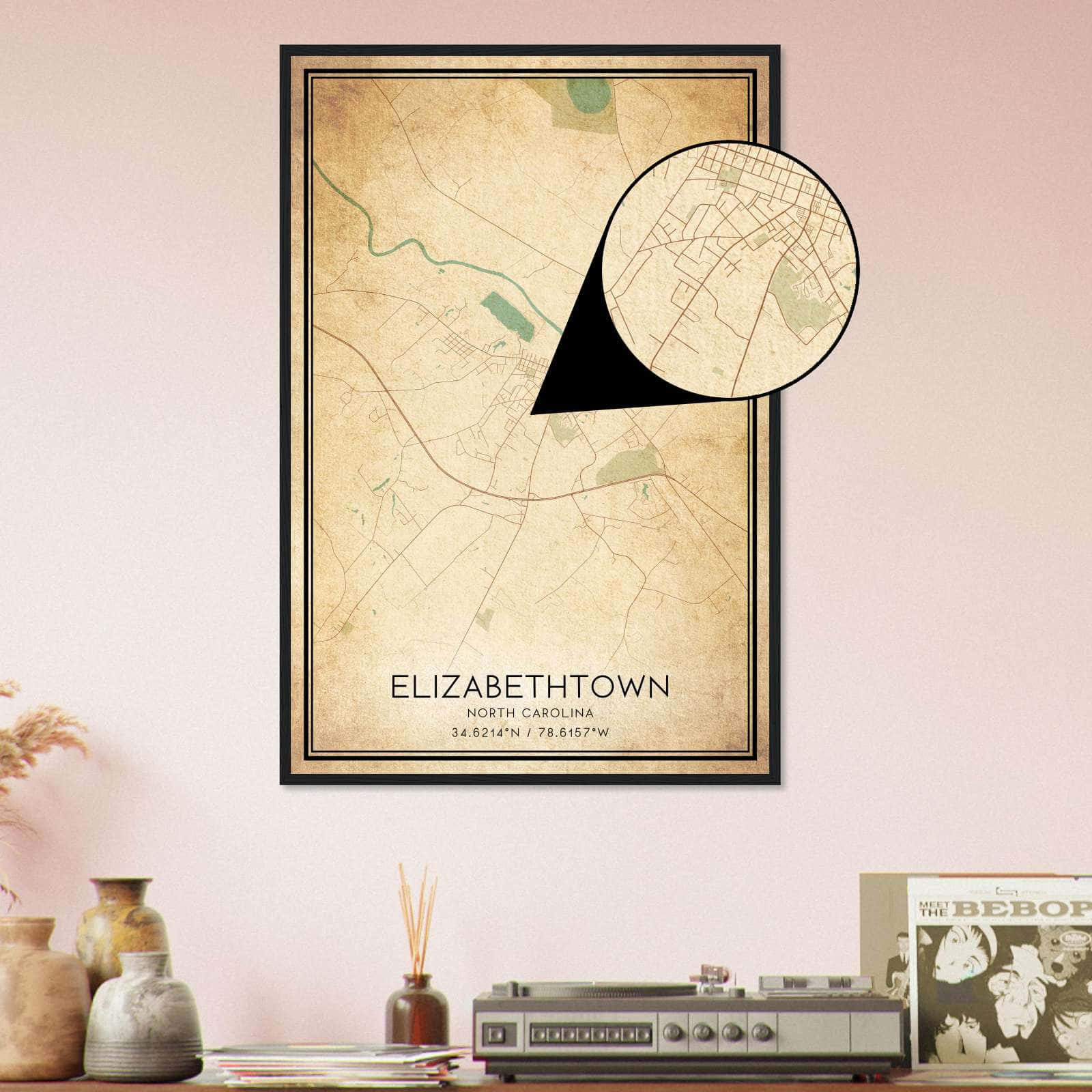 Vintage Elizabethtown North Carolina Map Poster, Elizabethtown NC City ...