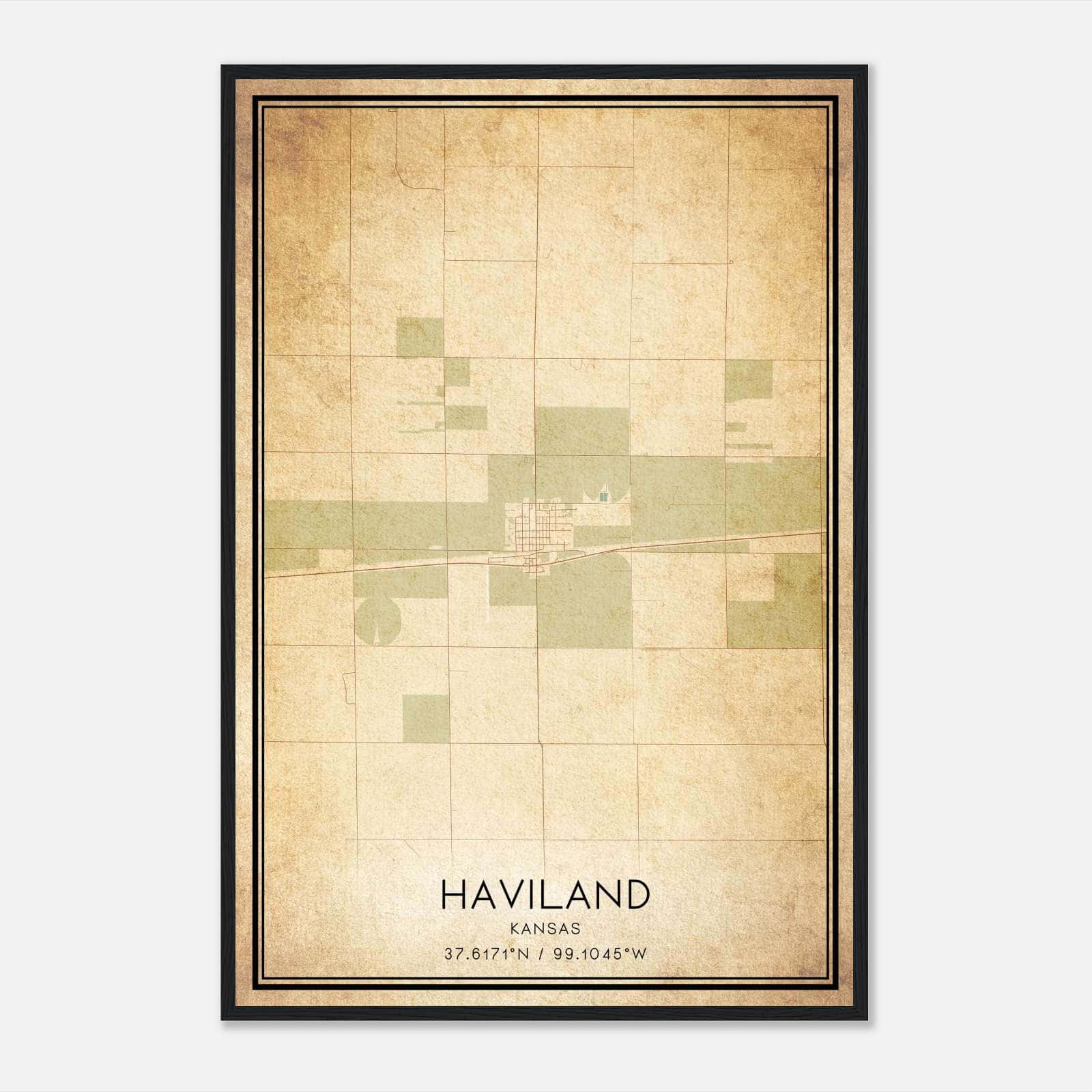 Vintage Haviland Kansas Map Poster, Haviland KS City Road Wall Art ...
