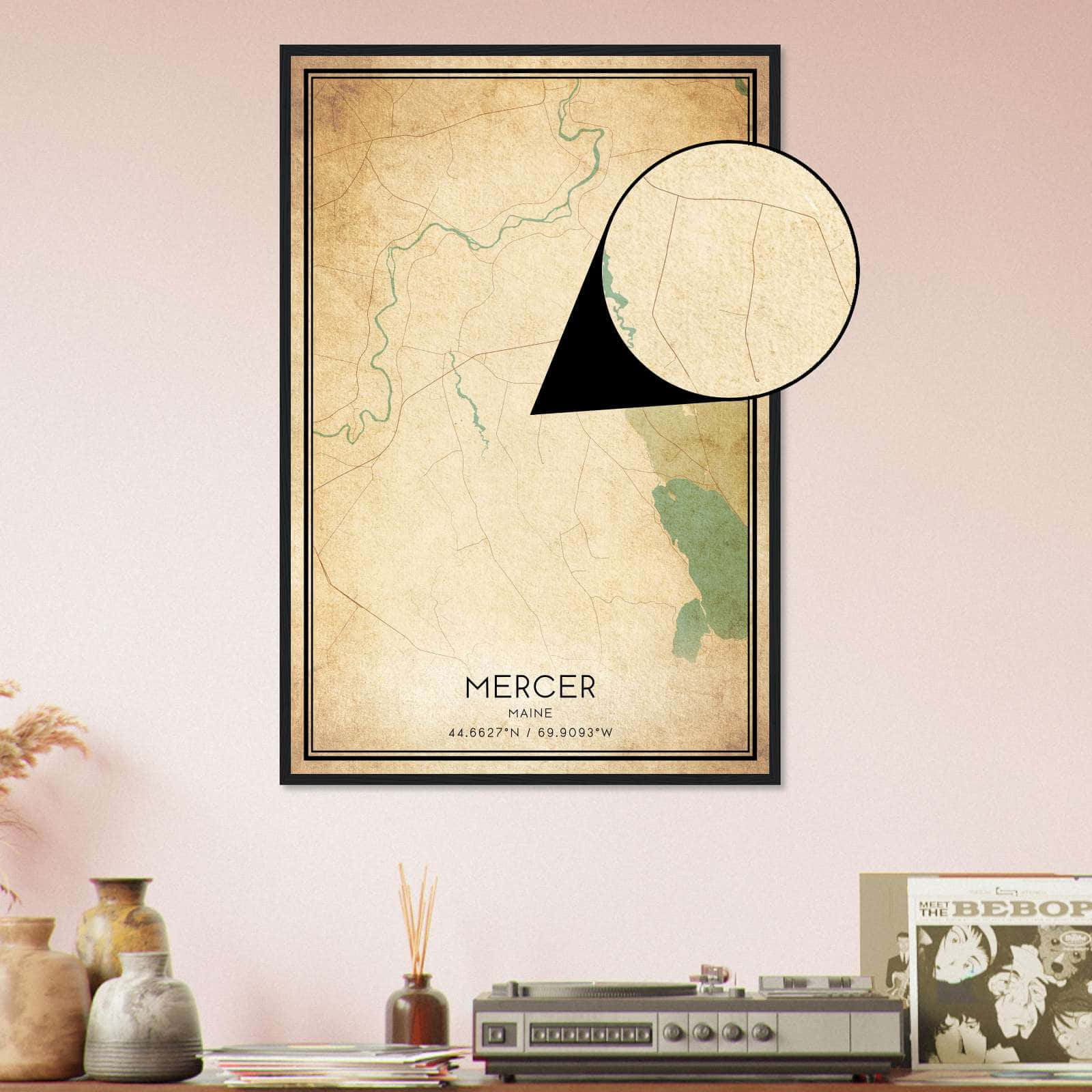 Vintage Mercer Maine Map Poster, Mercer ME City Road Wall Art Print ...