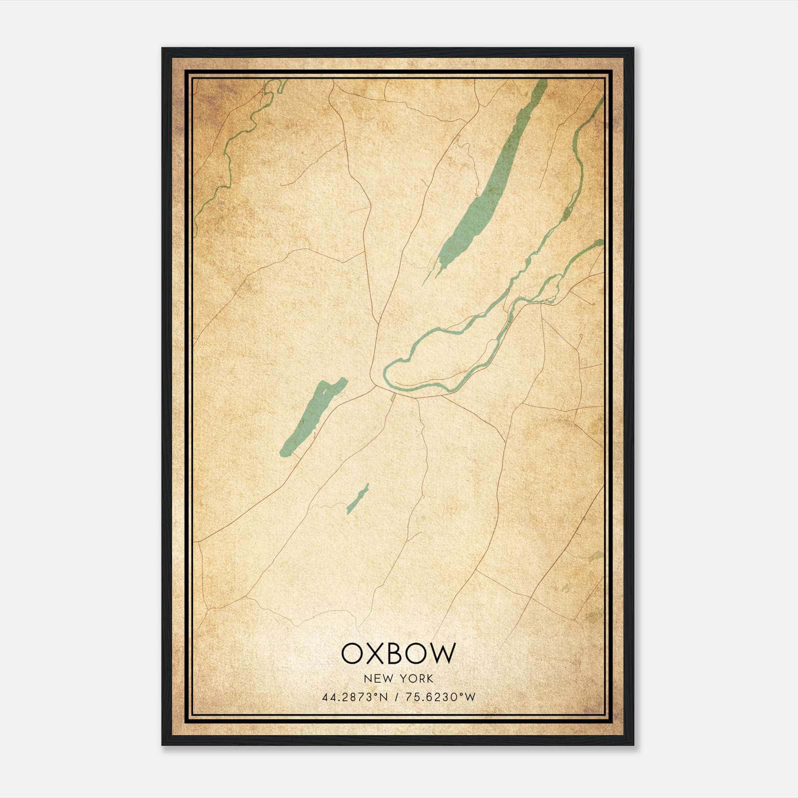 Vintage Oxbow New York Map Poster, Oxbow NY City Road Wall Art Print ...