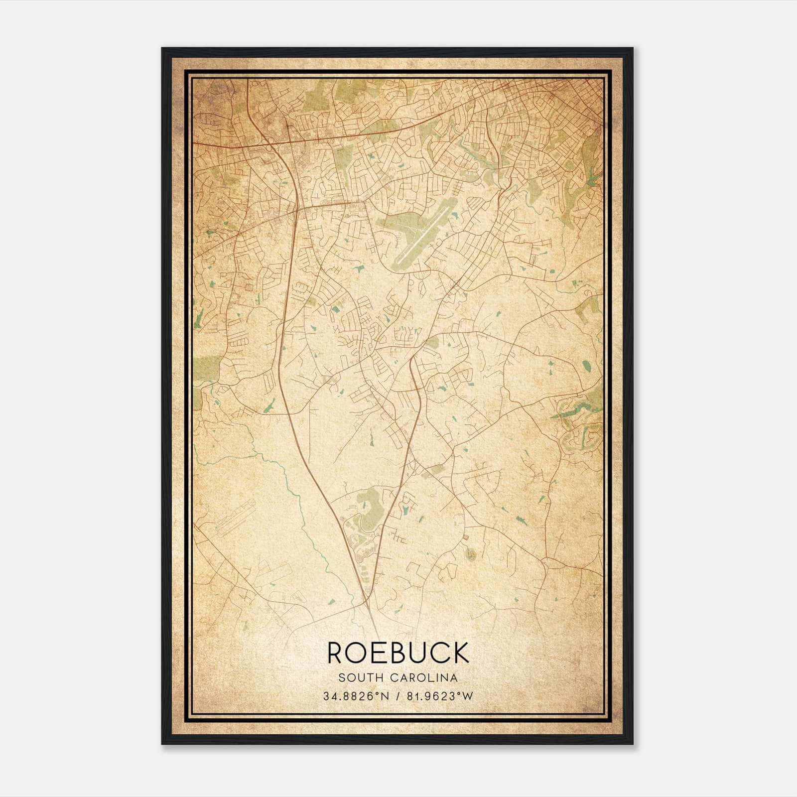 Vintage Roebuck South Carolina Map Poster, Roebuck SC City Road Wall ...
