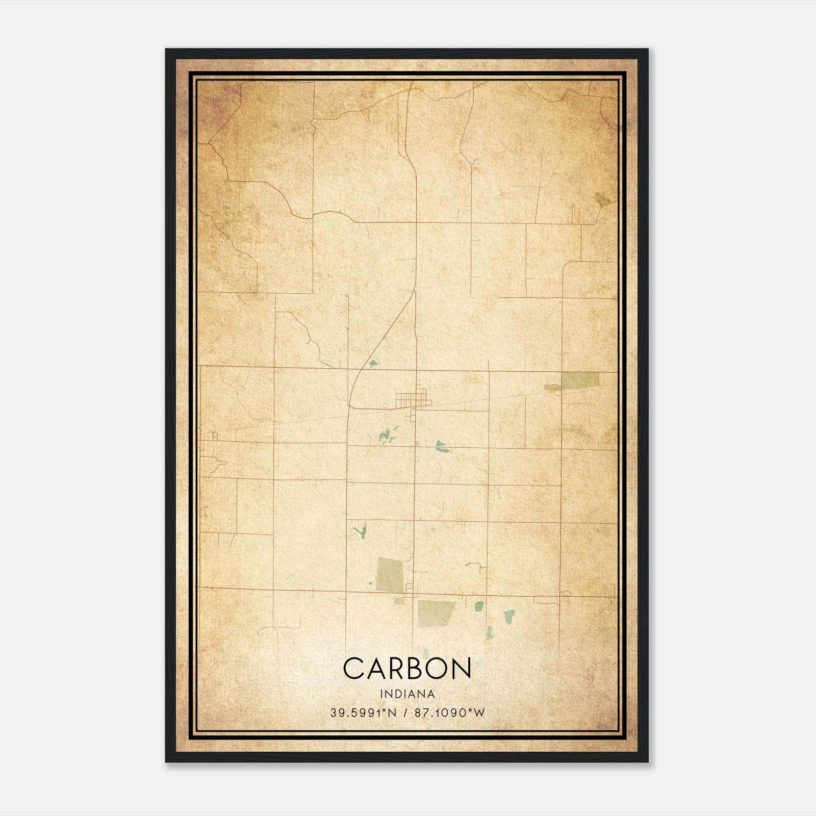Vintage Carbon Indiana Map Poster, Carbon IN City Road Wall Art Print ...