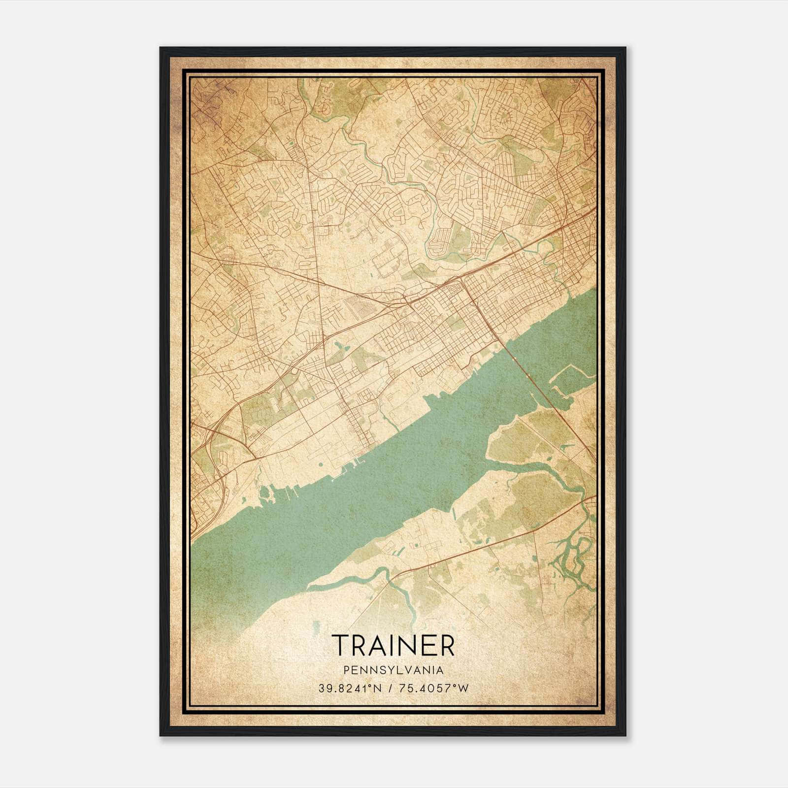 Vintage Trainer Pennsylvania Map Poster, Trainer PA City Road Wall Art ...