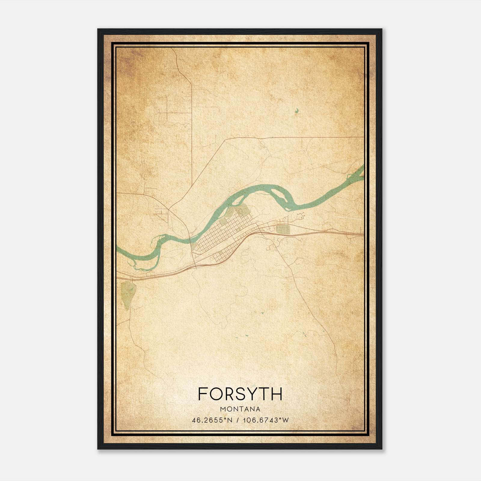 Vintage Forsyth Montana Map Poster, Forsyth MT City Road Wall Art Print ...
