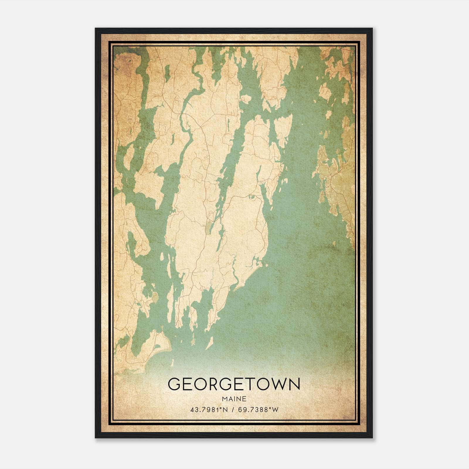 Vintage Georgetown Maine Map Poster, Georgetown ME City Road Wall Art ...