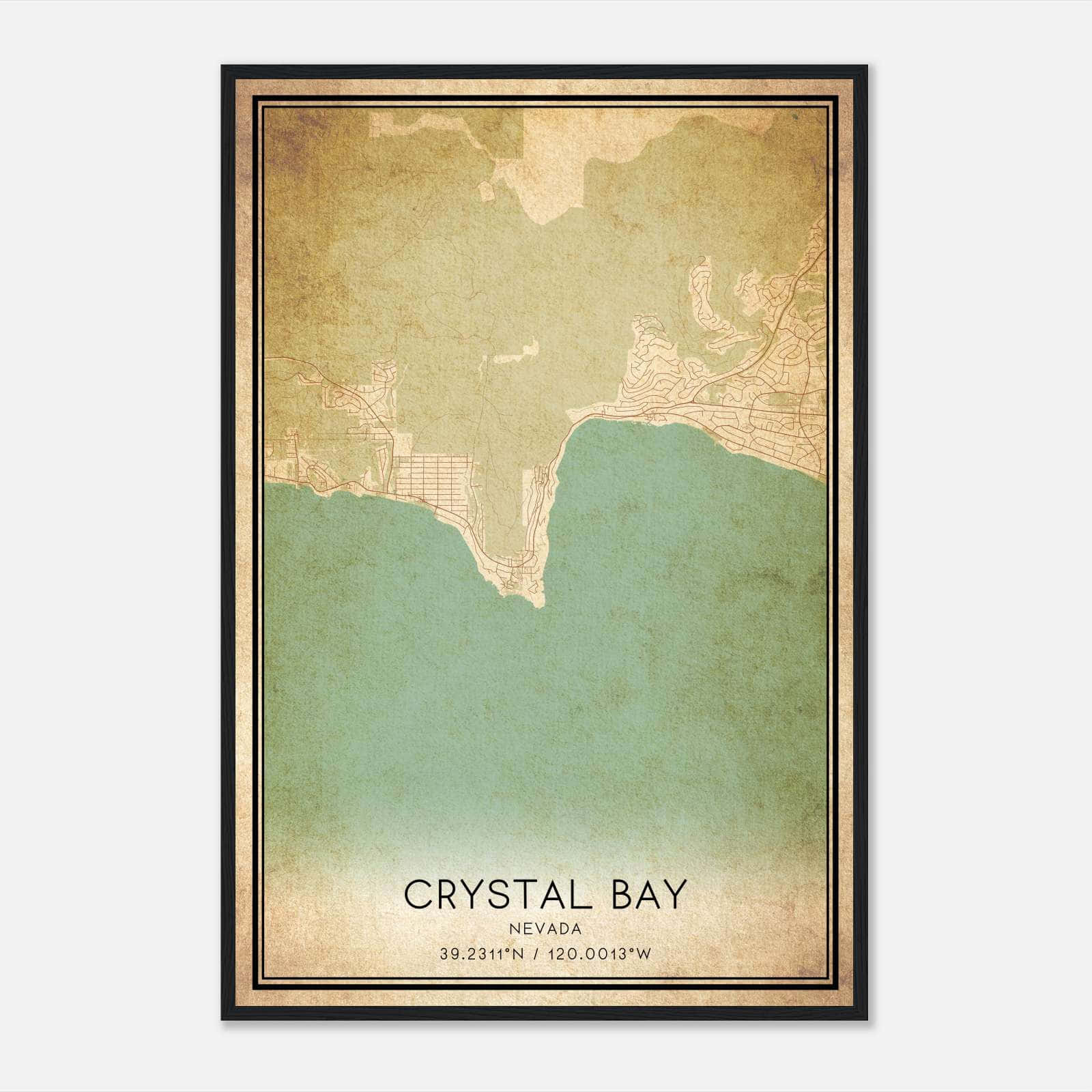 Vintage Crystal Bay Nevada Map Poster, Crystal Bay NV City Road Wall ...