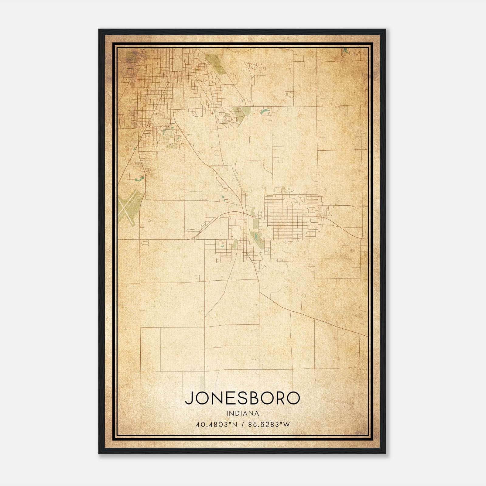 Vintage Jonesboro Indiana Map Poster, Jonesboro IN City Road Wall Art ...