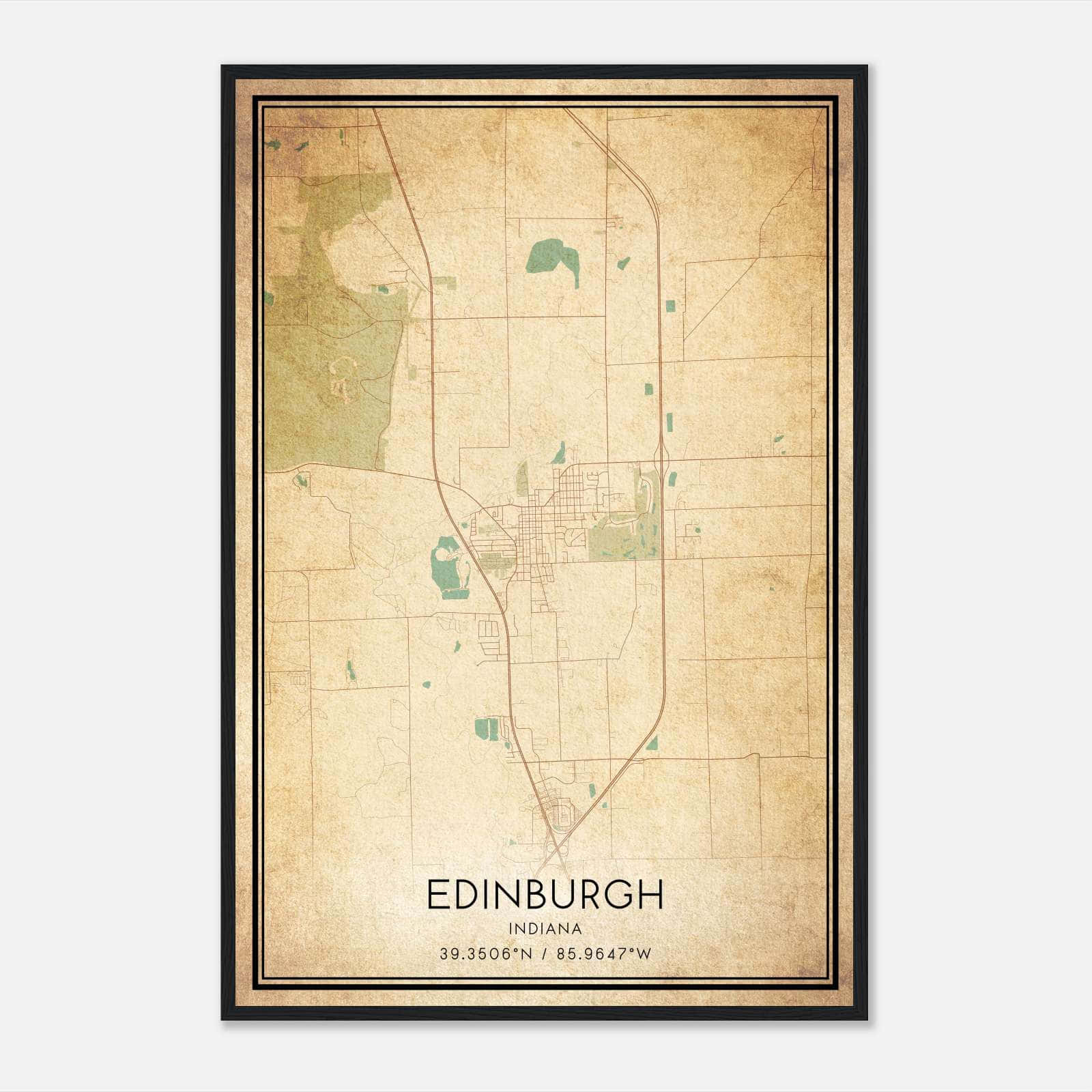 Vintage Edinburgh Indiana Map Poster, Edinburgh IN City Road Wall Art ...