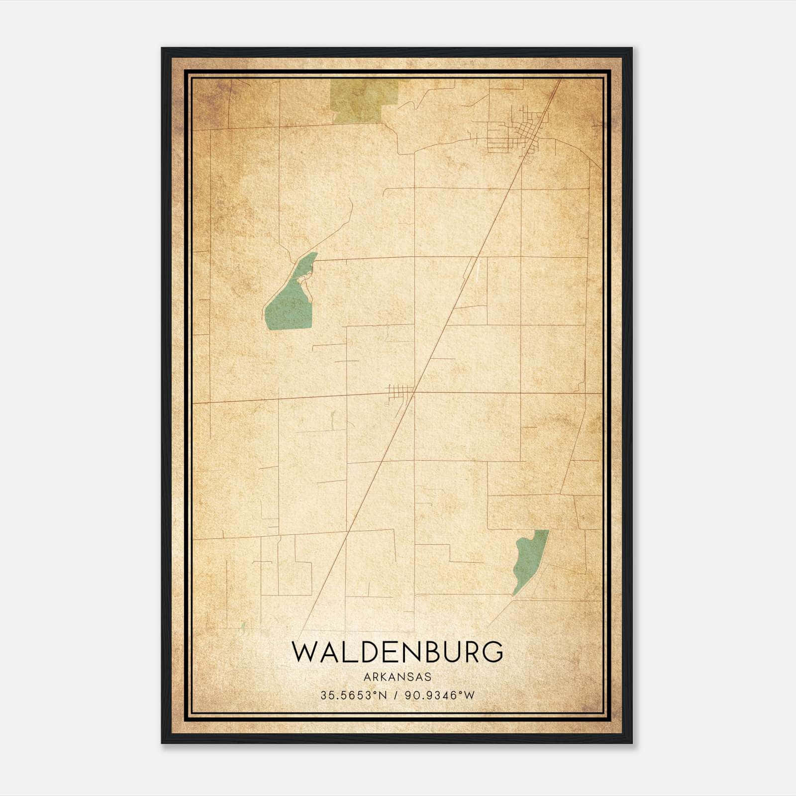Vintage Waldenburg Arkansas Map Poster, Waldenburg AR City Road Wall ...