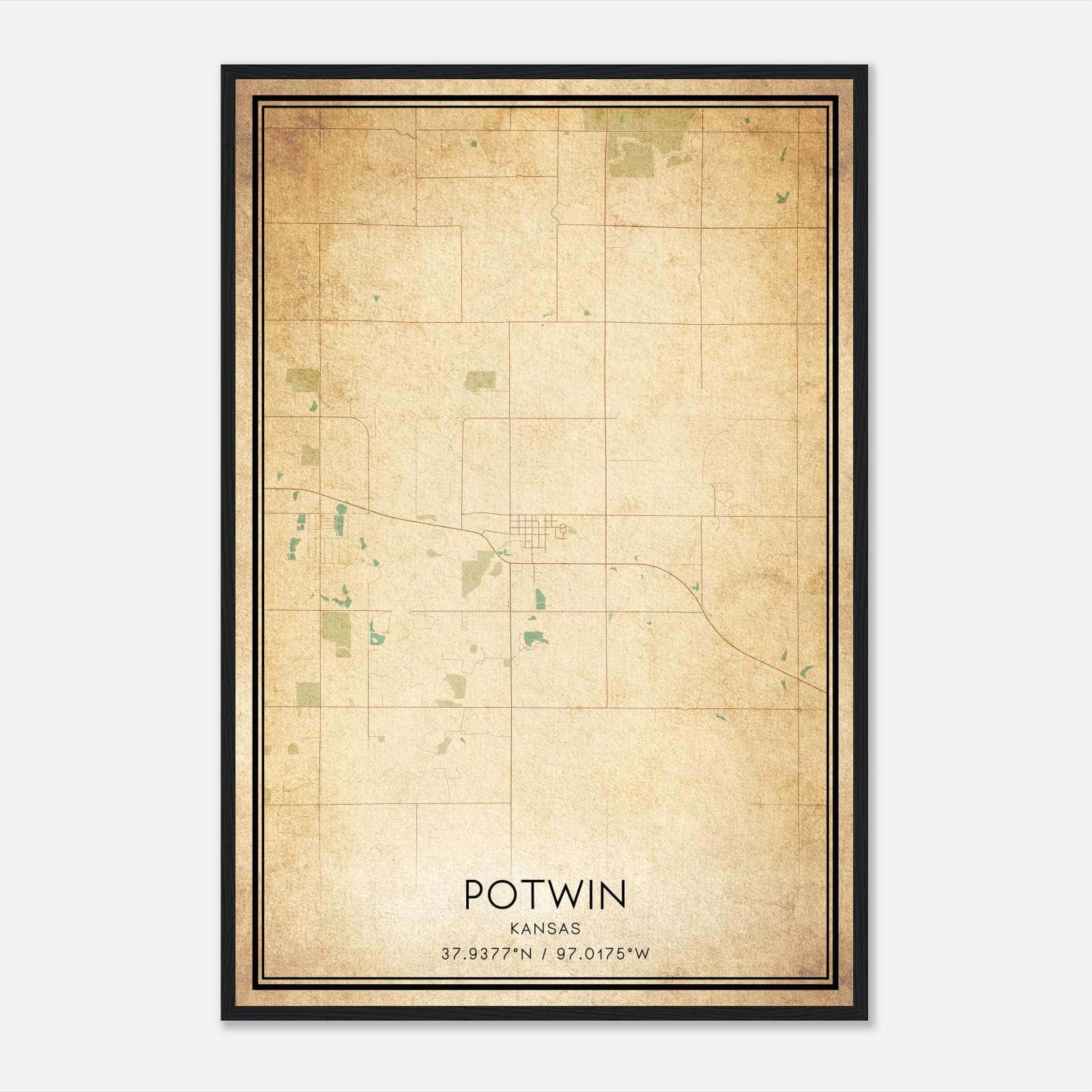 Vintage Potwin Kansas Map Poster, Potwin KS City Road Wall Art Print ...