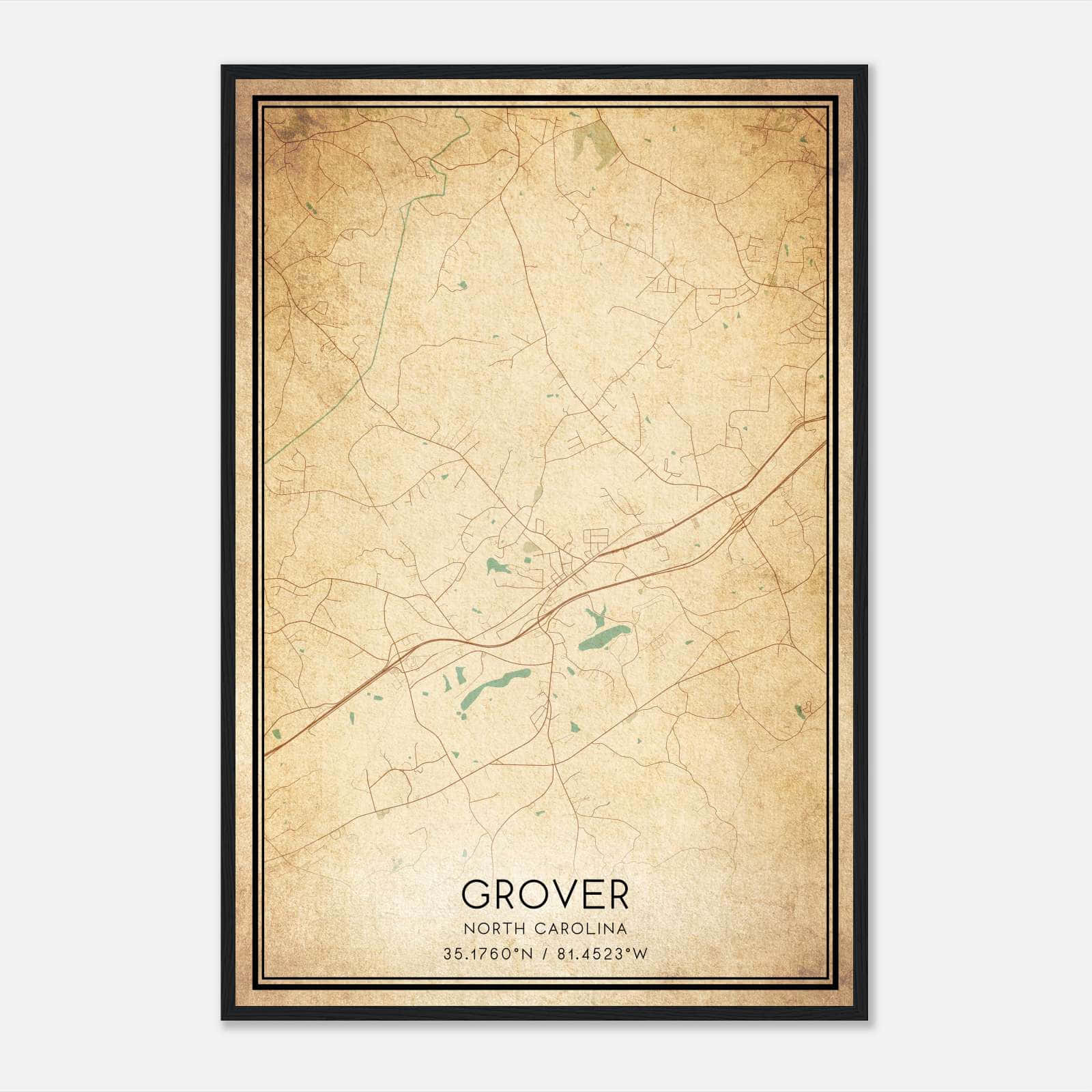 Vintage Grover North Carolina Map Poster, Grover NC City Road Wall Art ...