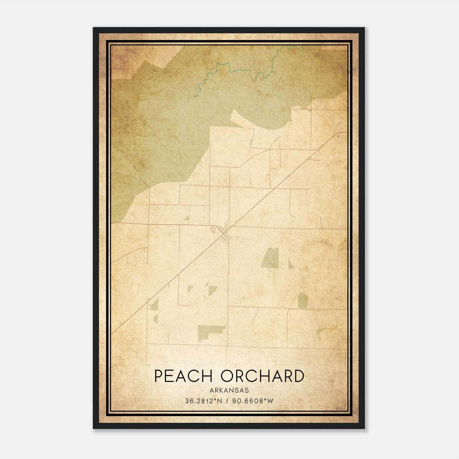 Vintage Peach Orchard Arkansas Map Poster, Peach Orchard AR City Road ...