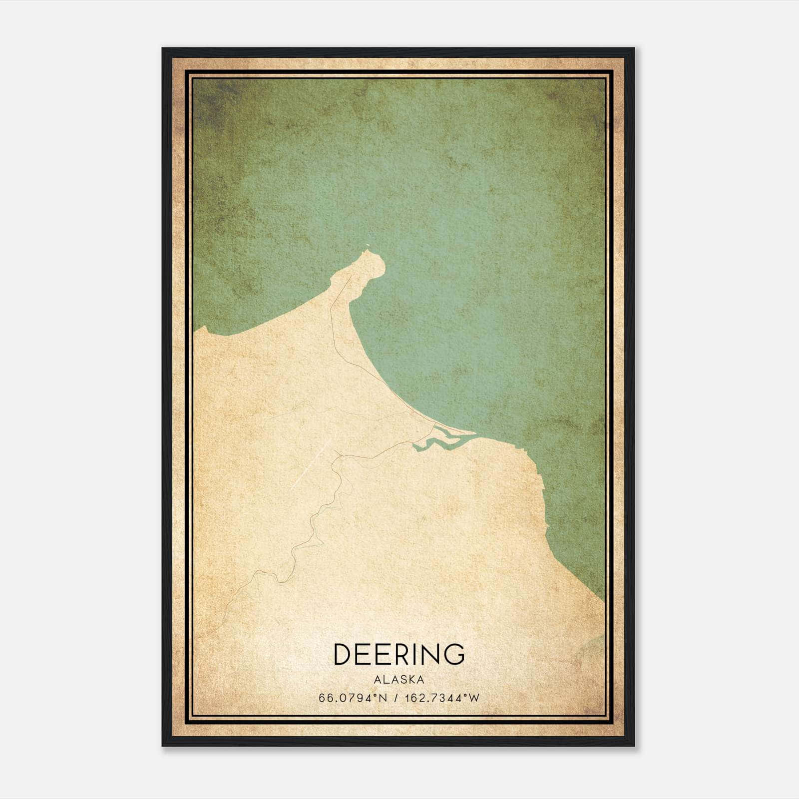 Vintage Deering Alaska Map Poster, Deering AK City Road Wall Art Print ...