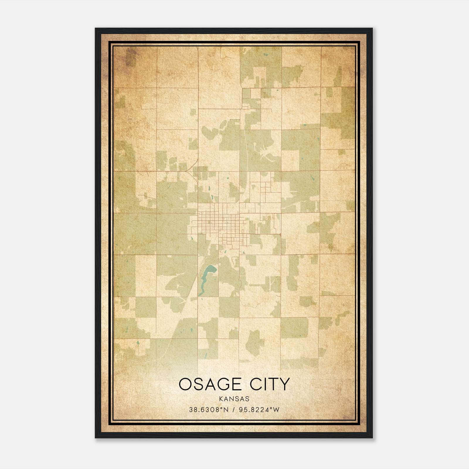 Vintage Osage City Kansas Map Poster, Osage City KS City Road Wall Art ...