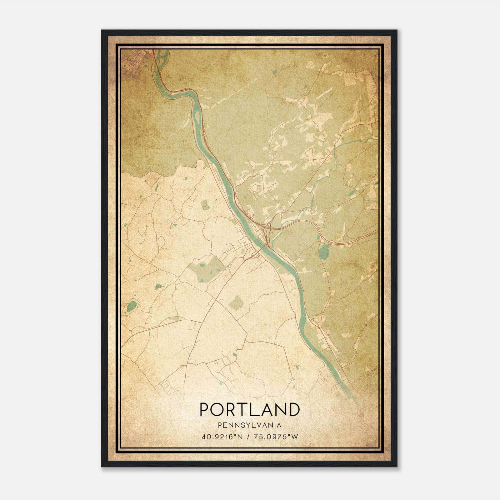 Vintage Portland Pennsylvania Map Poster, Portland PA City Road Wall ...