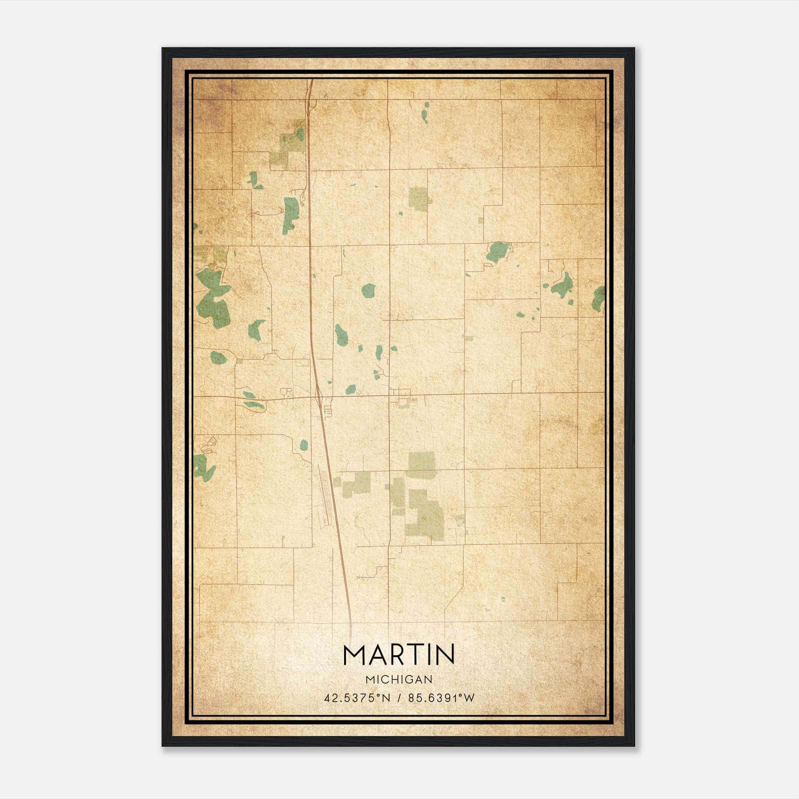 Vintage Martin Michigan Map Poster, Martin MI City Road Wall Art Print ...