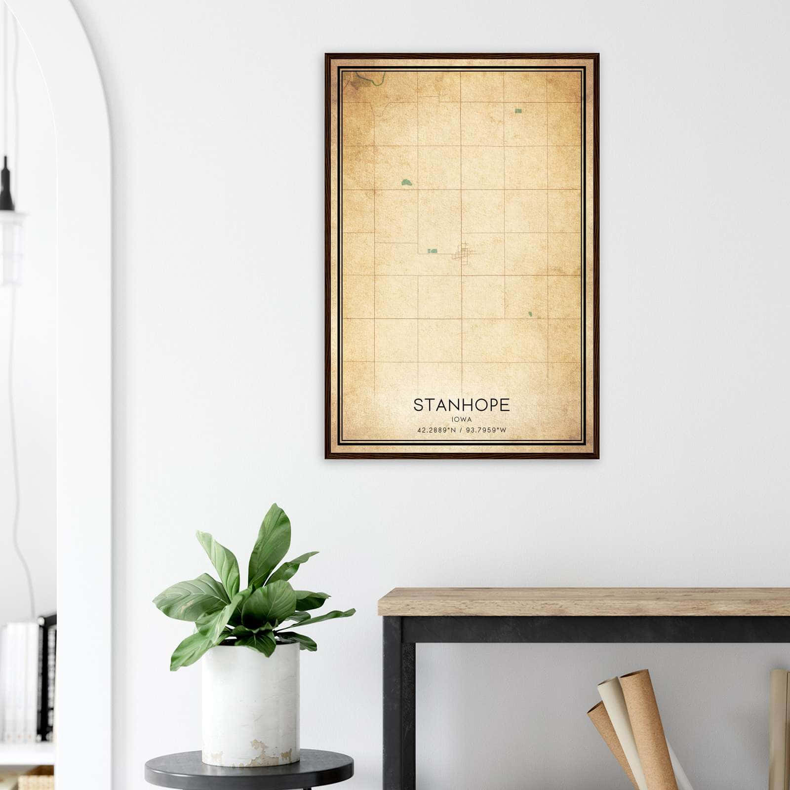 Vintage Stanhope Iowa Map Poster, Stanhope IA City Road Wall Art Print ...