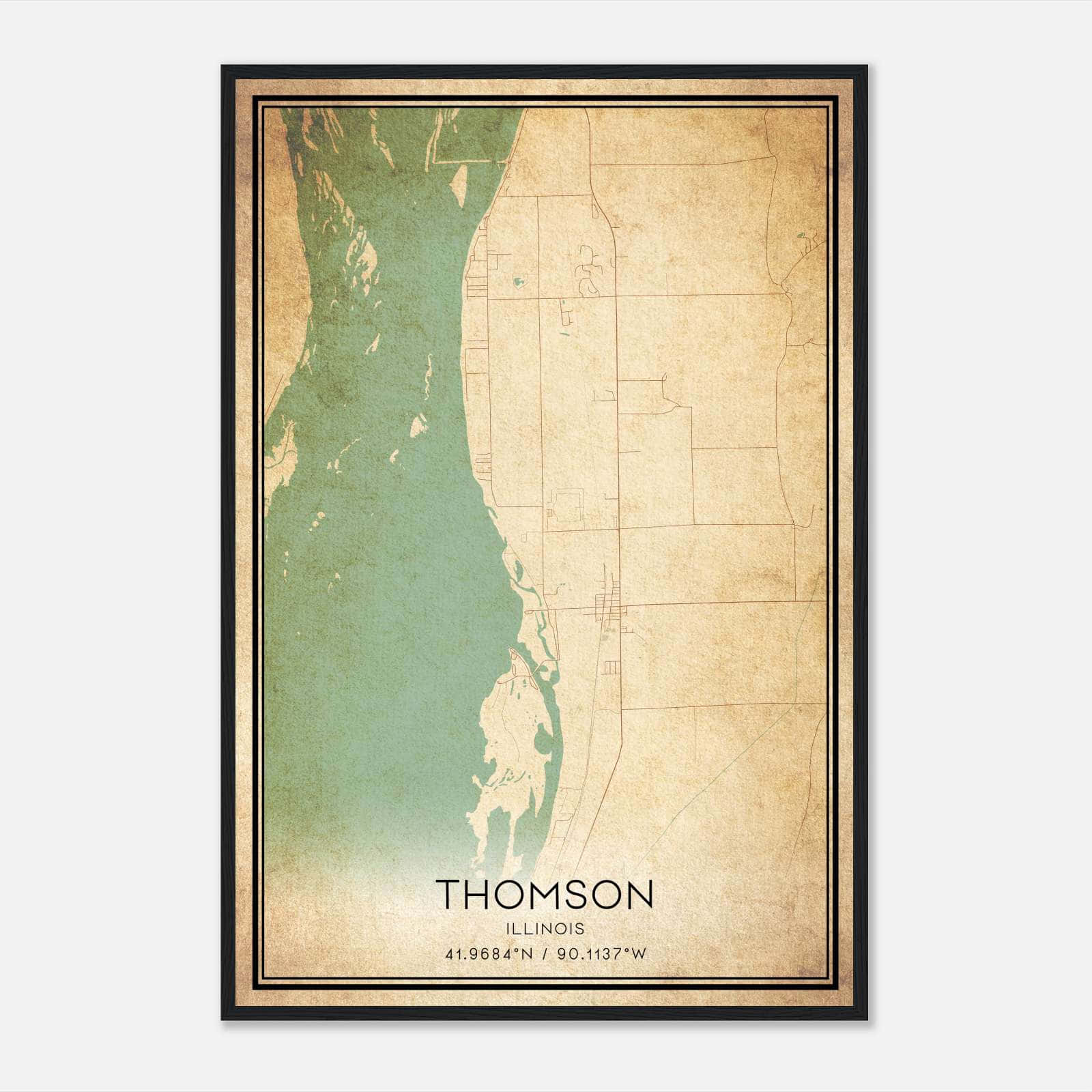 Vintage Thomson Illinois Map Poster, Thomson IL City Road Wall Art ...