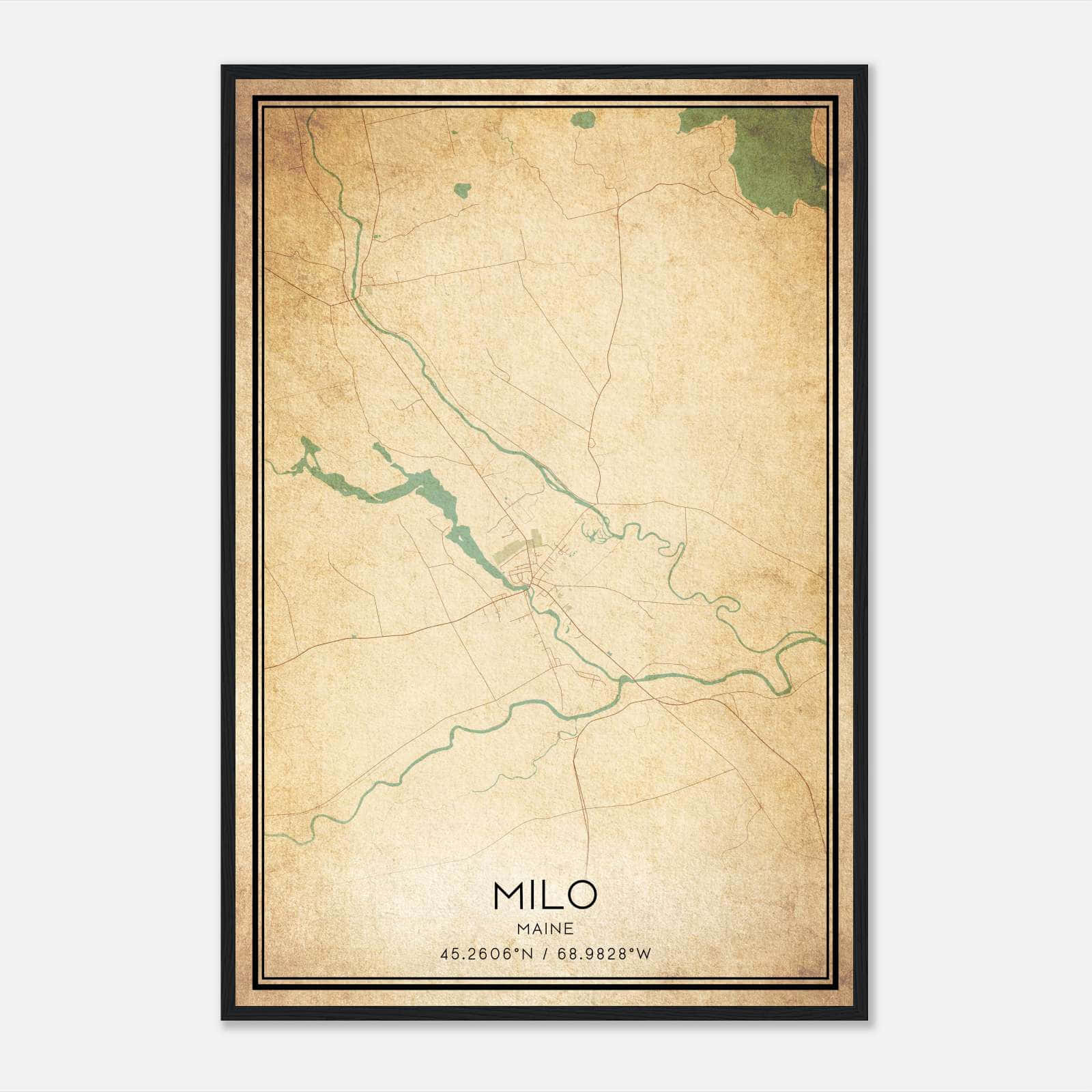 Vintage Milo Maine Map Poster, Milo ME City Road Wall Art Print ...