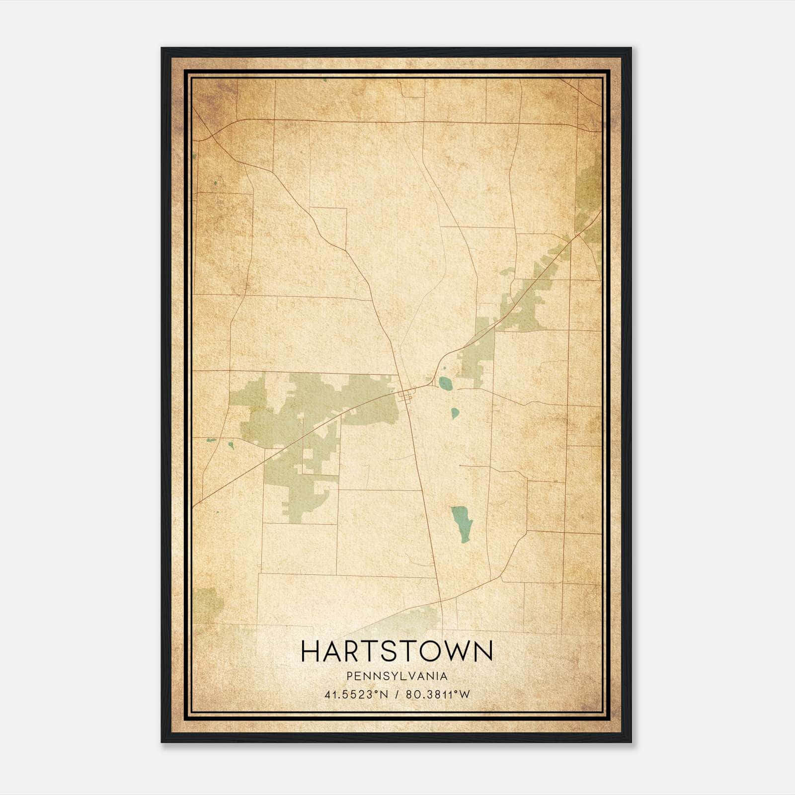 Vintage Hartstown Pennsylvania Map Poster, Hartstown PA City Road Wall ...