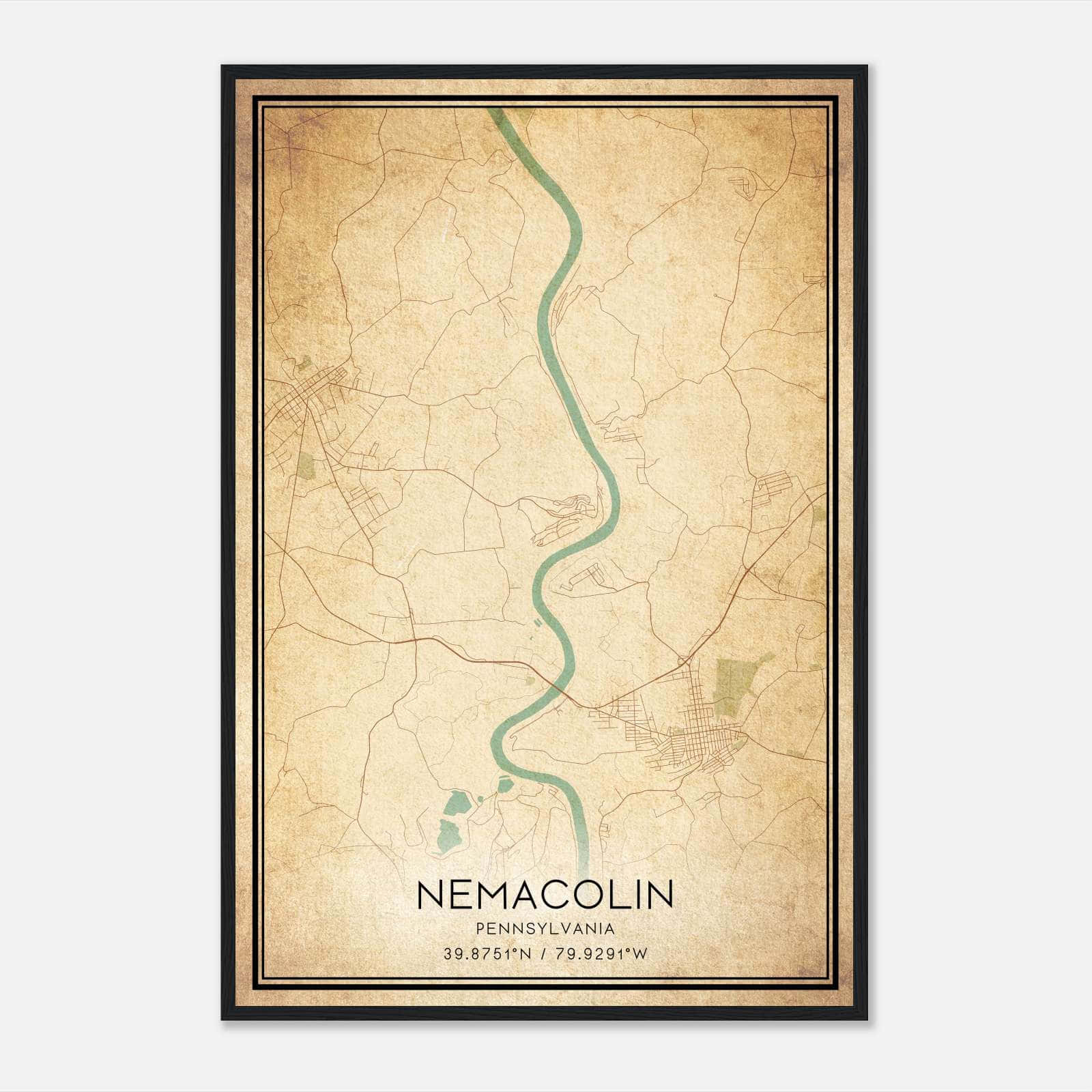 Vintage Nemacolin Pennsylvania Map Poster, Nemacolin PA City Road Wall ...