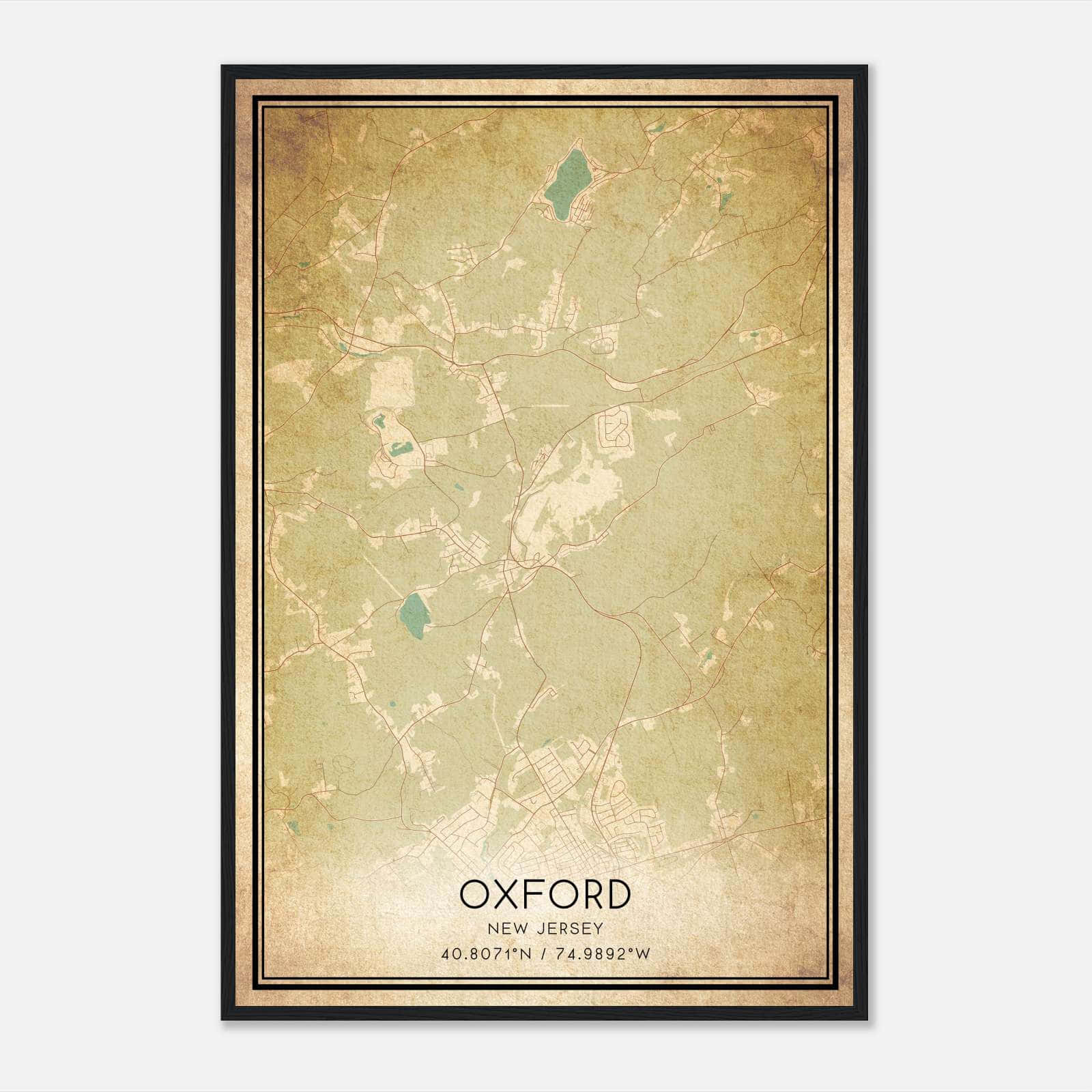 Vintage Oxford New Jersey Map Poster, Oxford NJ City Road Wall Art ...