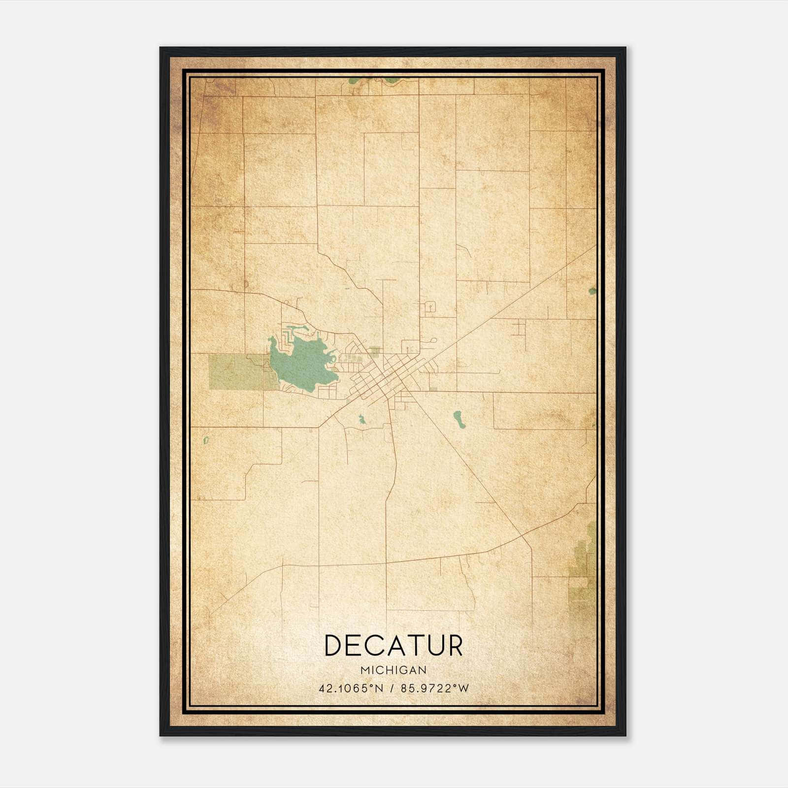 Vintage Decatur Michigan Map Poster, Decatur MI City Road Wall Art ...