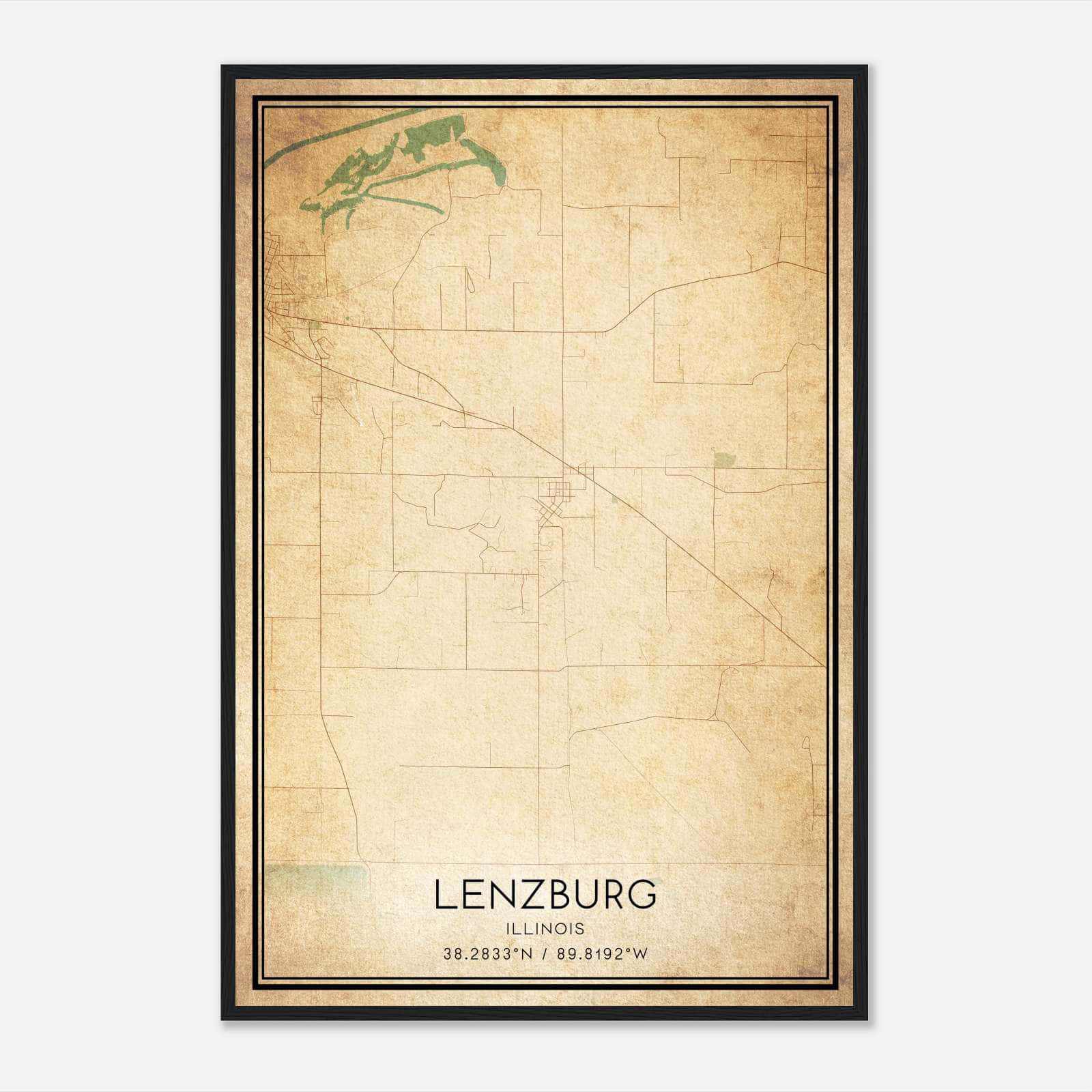 Vintage Lenzburg Illinois Map Poster, Lenzburg IL City Road Wall Art ...