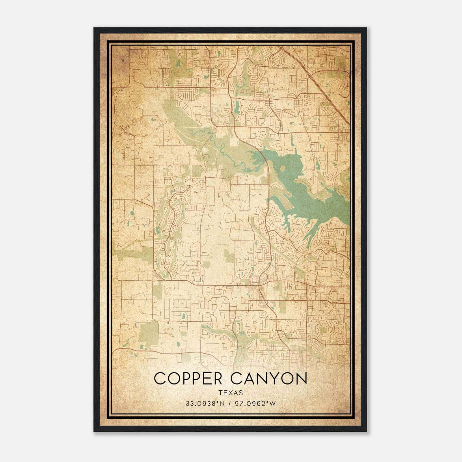 Vintage Copper Canyon Texas Map Poster, Copper Canyon TX City Road Wall ...