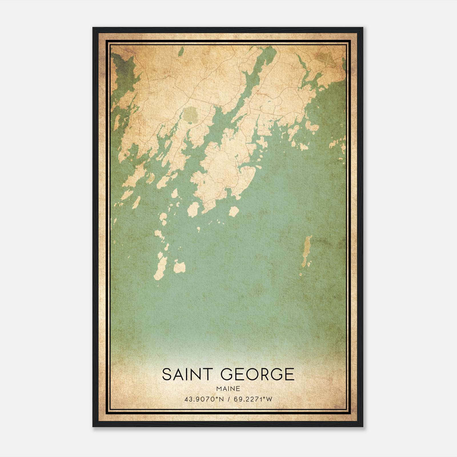 Vintage Saint George Maine Map Poster, Saint George ME City Road Wall ...