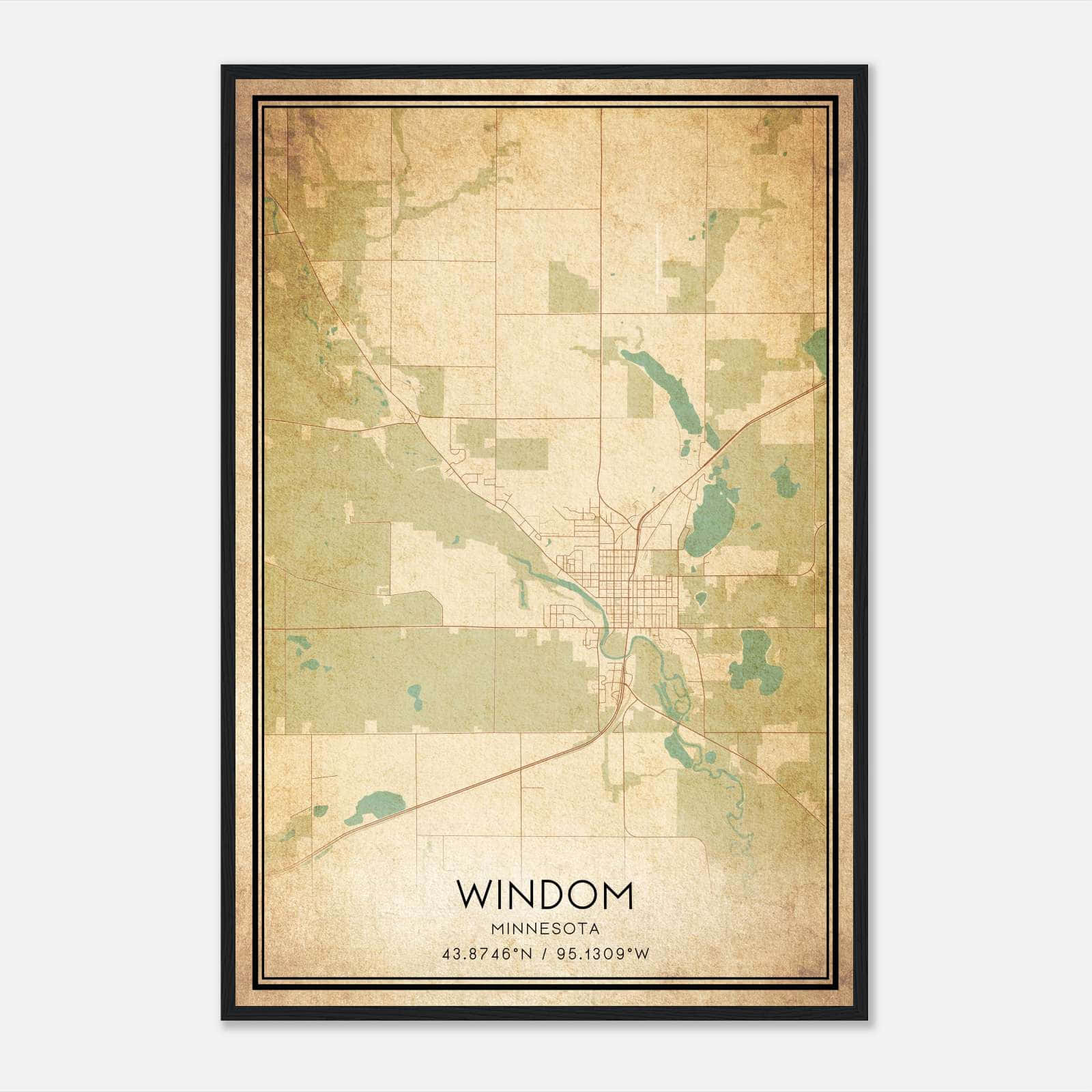 Vintage Windom Minnesota Map Poster, Windom MN City Road Wall Art Print ...