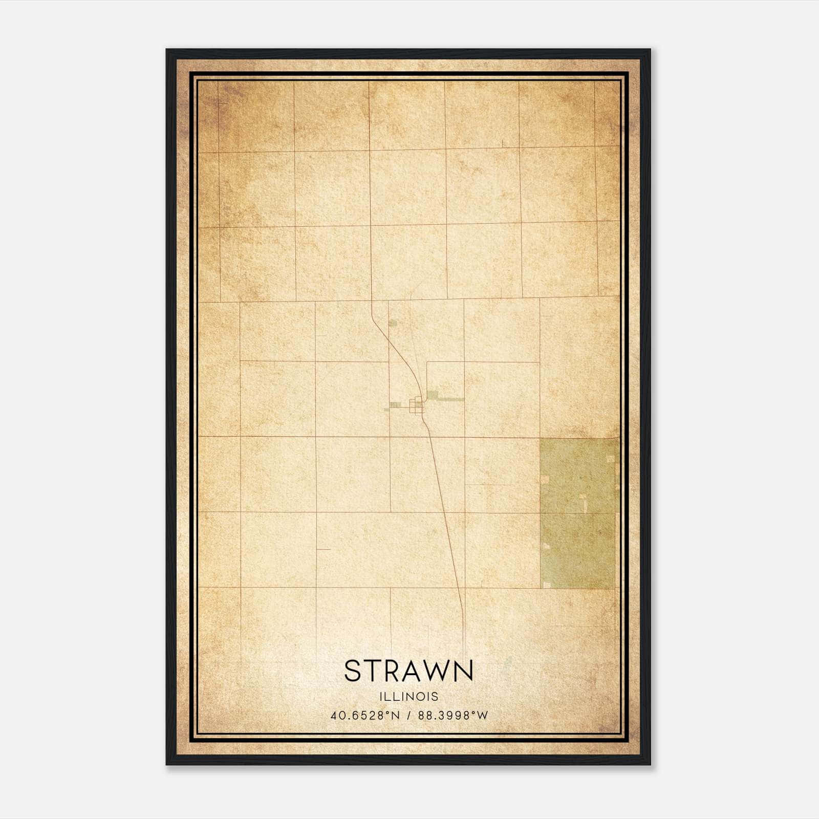 Vintage Strawn Illinois Map Poster, Strawn IL City Road Wall Art Print ...