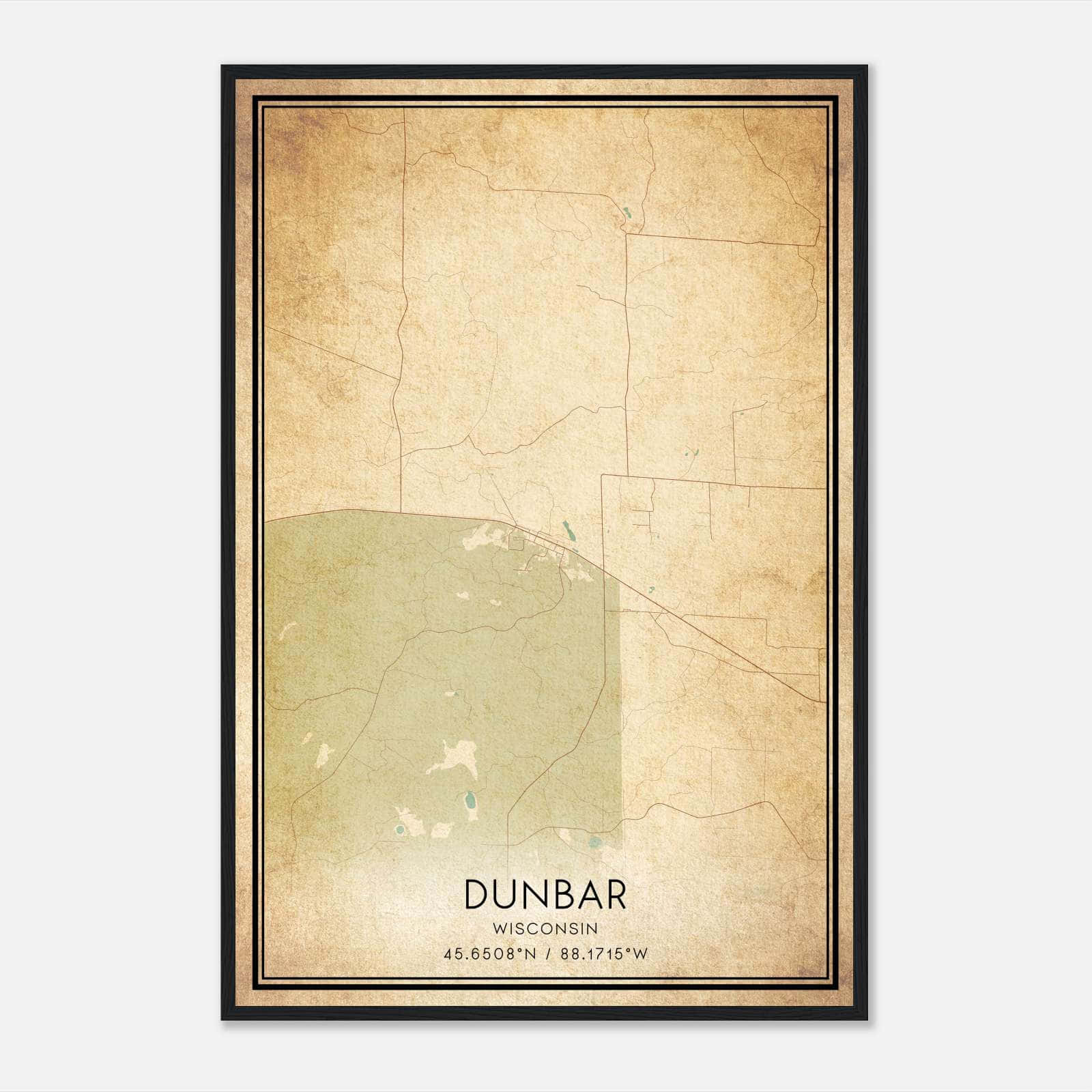 Vintage Dunbar Wisconsin Map Poster, Dunbar WI City Road Wall Art Print ...