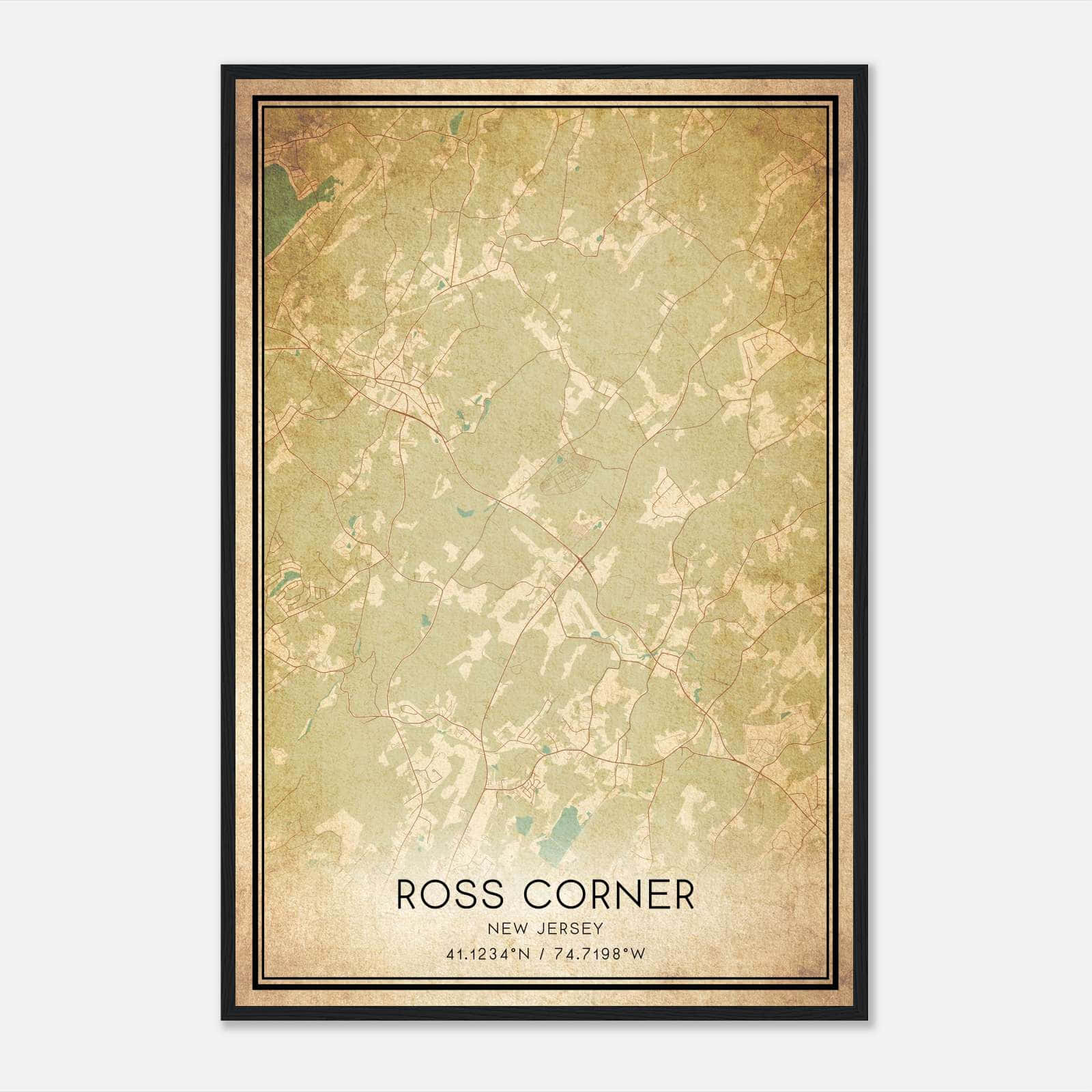 Vintage Ross Corner New Jersey Map Poster, Ross Corner NJ City Road ...