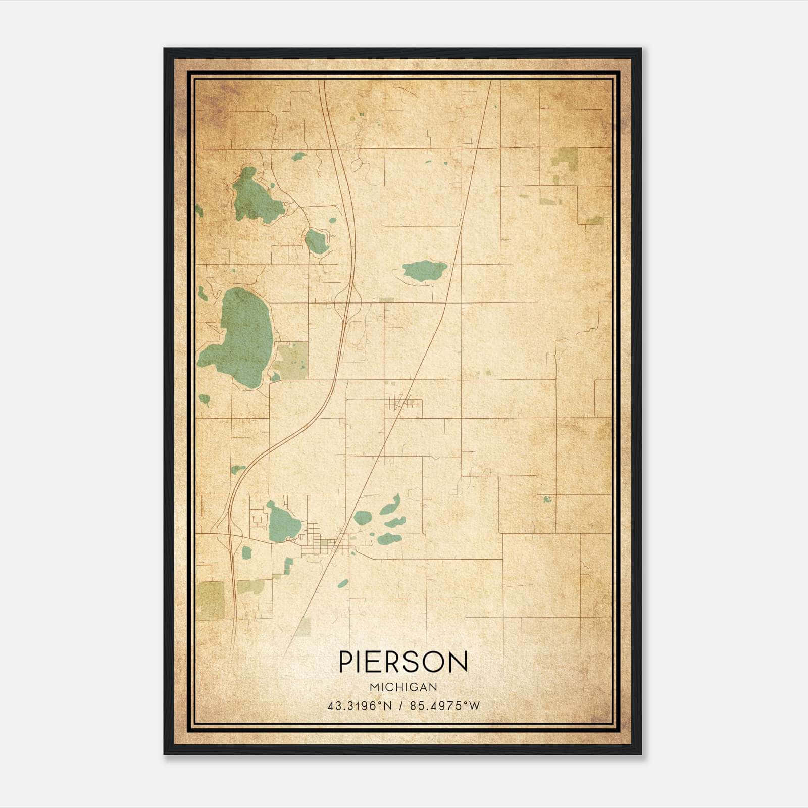 Vintage Pierson Michigan Map Poster, Pierson MI City Road Wall Art ...