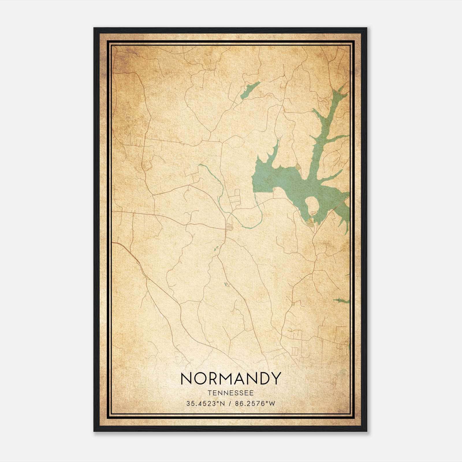 Vintage Normandy Tennessee Map Poster, Normandy TN City Road Wall Art ...