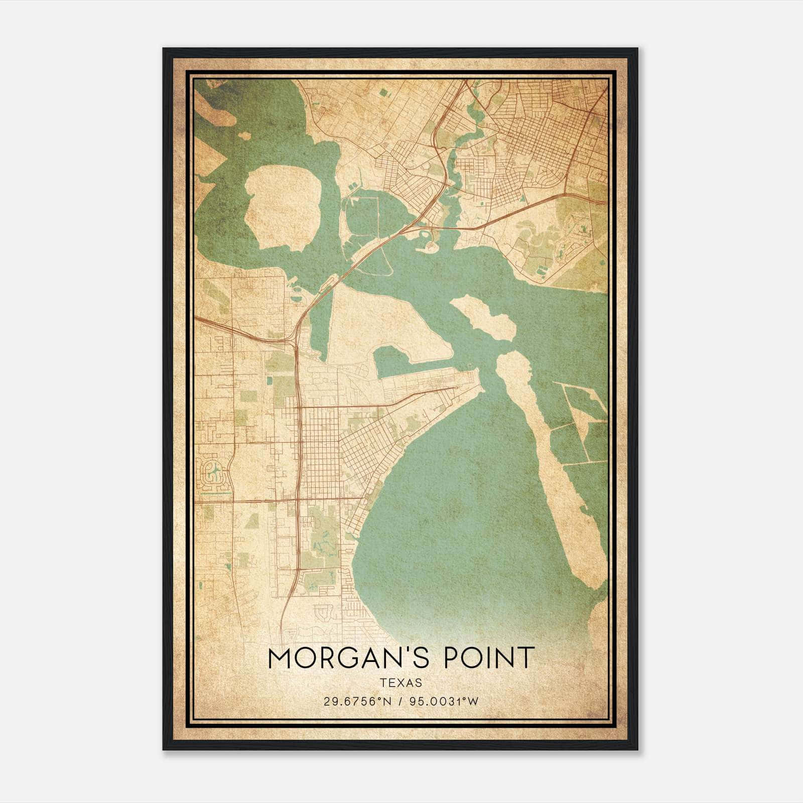 Vintage Morgan's Point Texas Map Poster, Morgan's Point TX City Road ...
