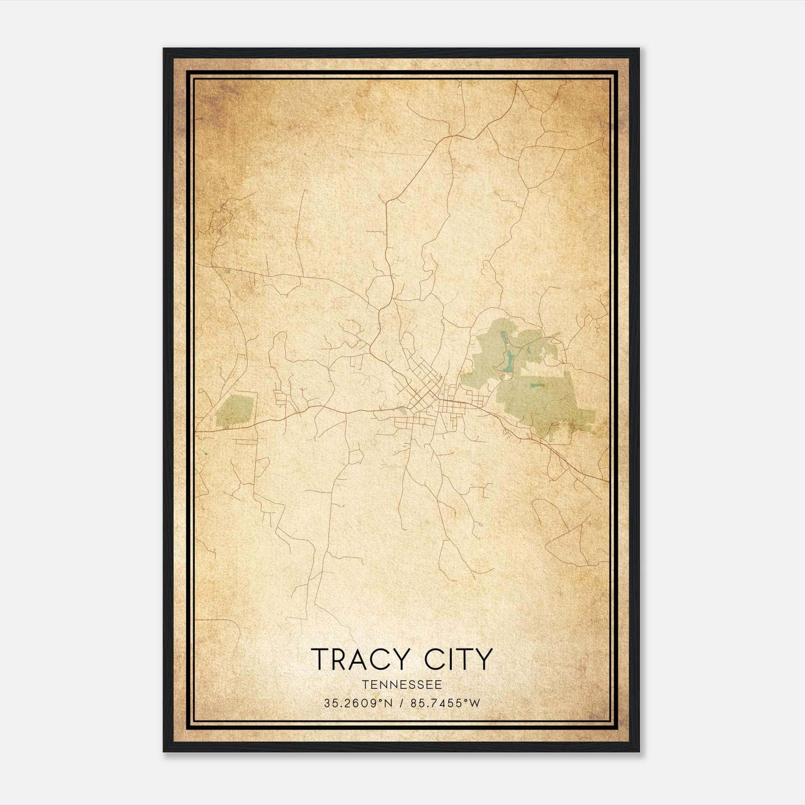 Vintage Tracy City Tennessee Map Poster, Tracy City TN City Road Wall ...