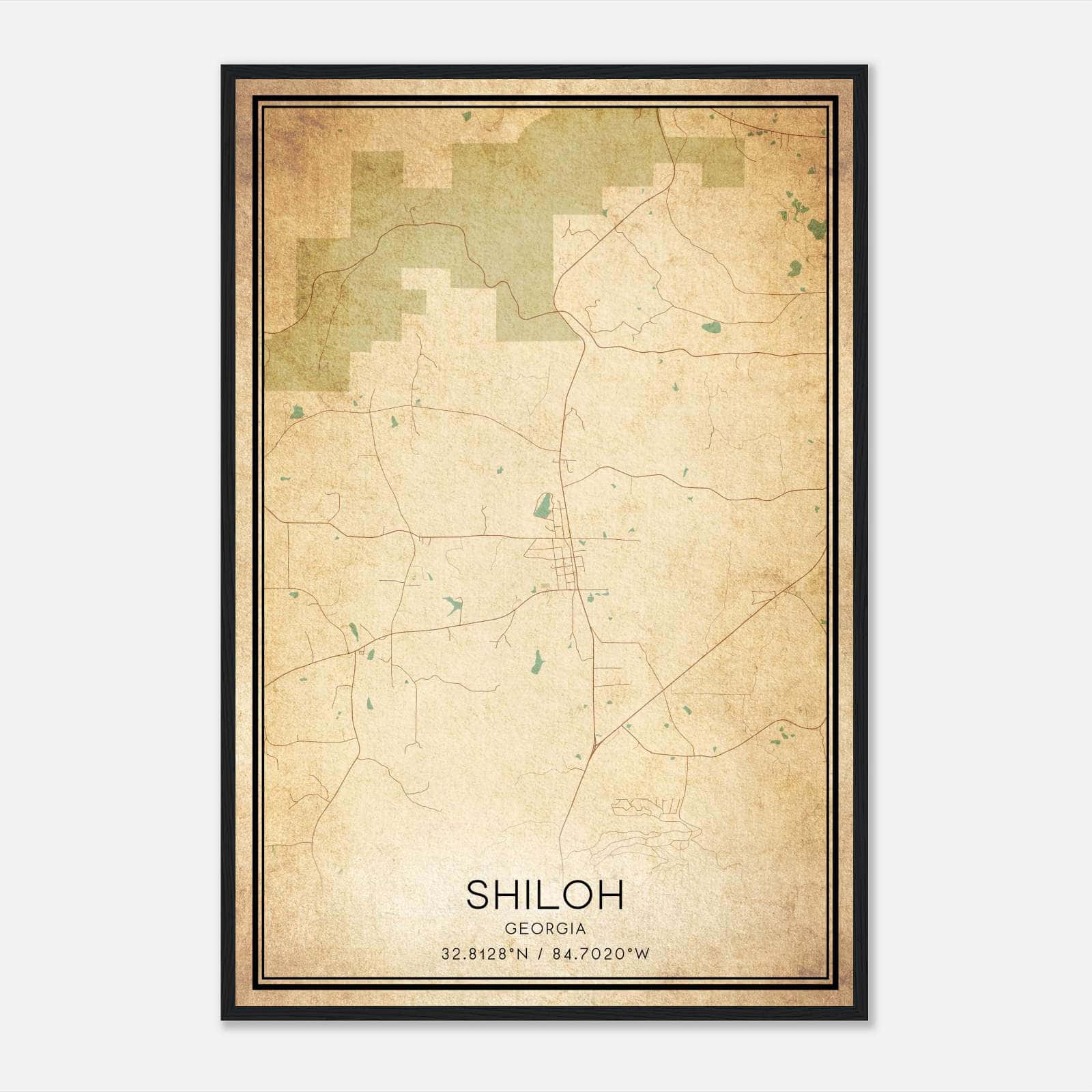 Vintage Shiloh Georgia Map Poster, Shiloh GA City Road Wall Art Print ...
