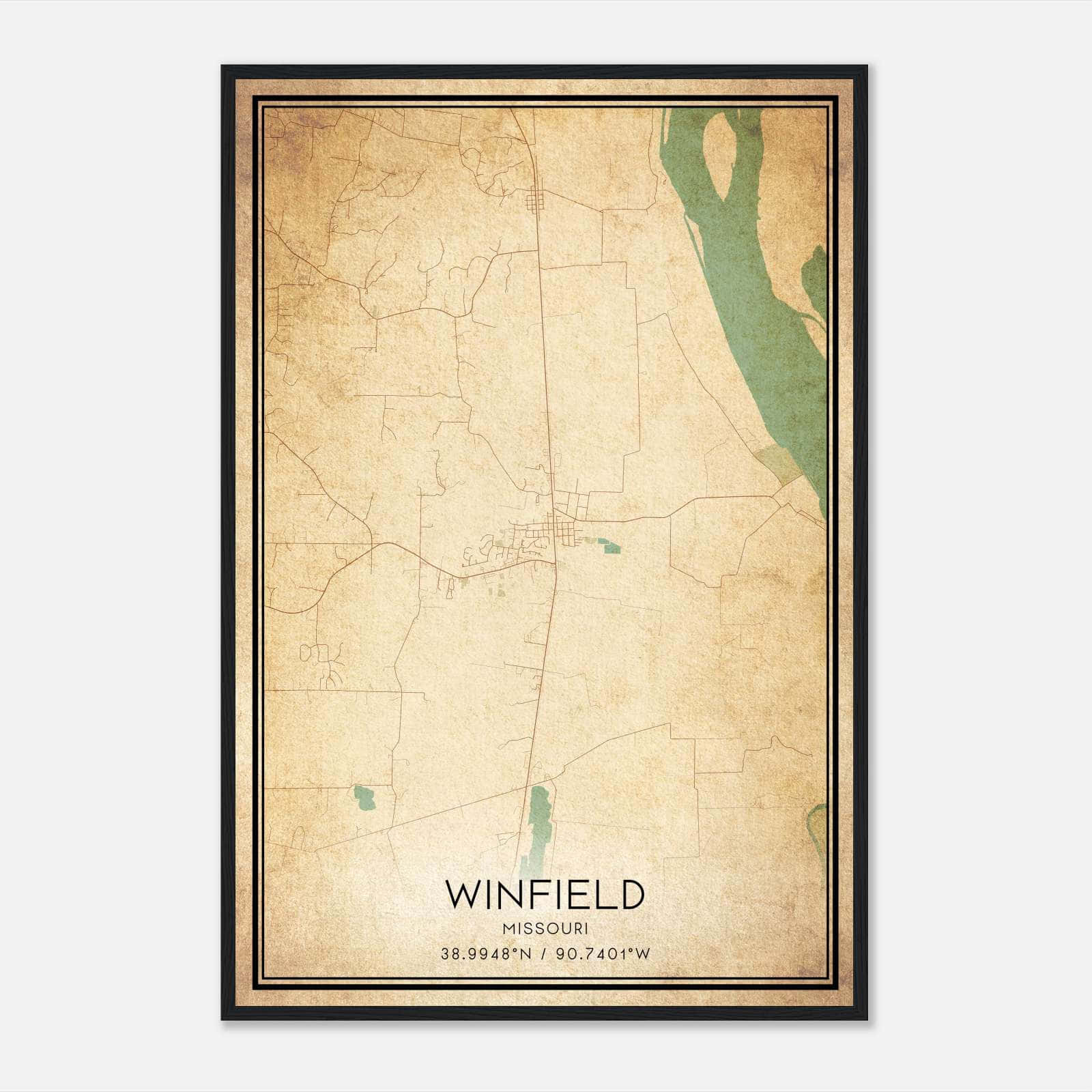 Vintage Winfield Missouri Map Poster, Winfield MO City Road Wall Art ...