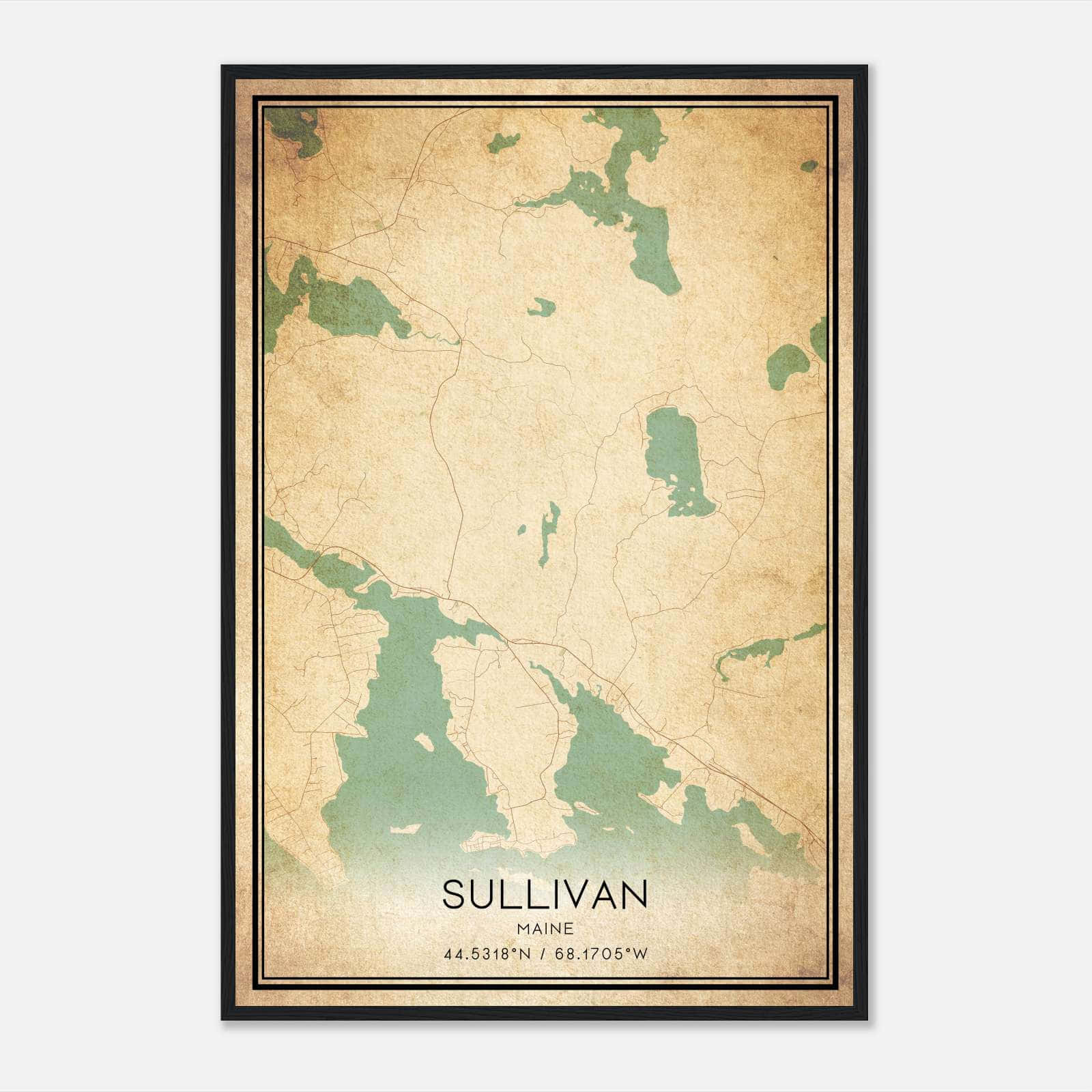 Vintage Sullivan Maine Map Poster, Sullivan ME City Road Wall Art Print ...
