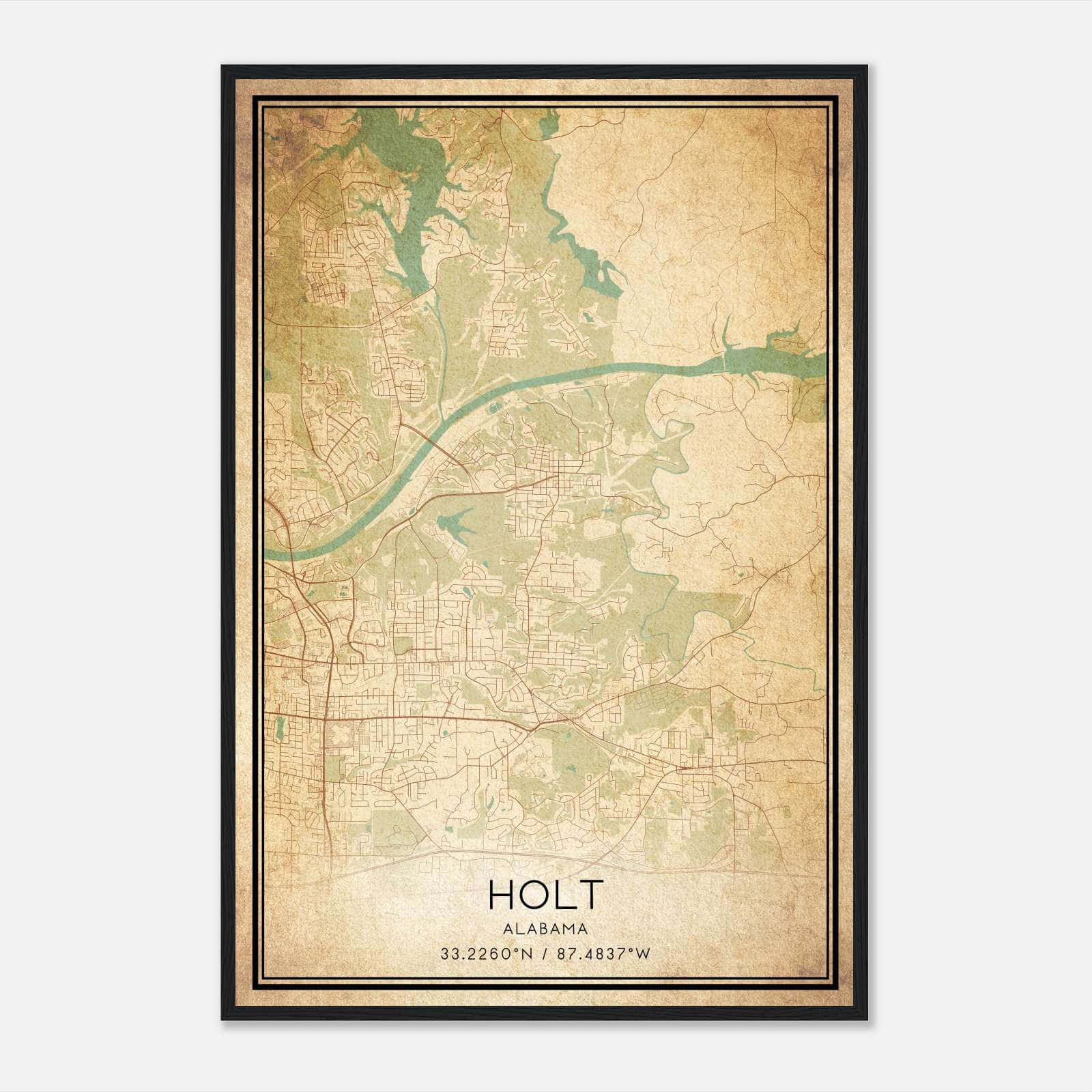Vintage Holt Alabama Map Poster, Holt AL City Road Wall Art Print ...