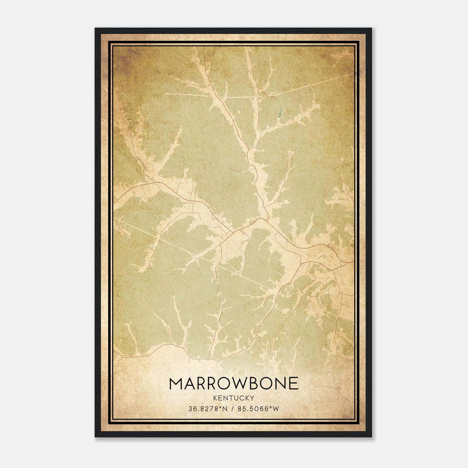 Vintage Marrowbone Kentucky Map Poster, Marrowbone KY City Road Wall ...