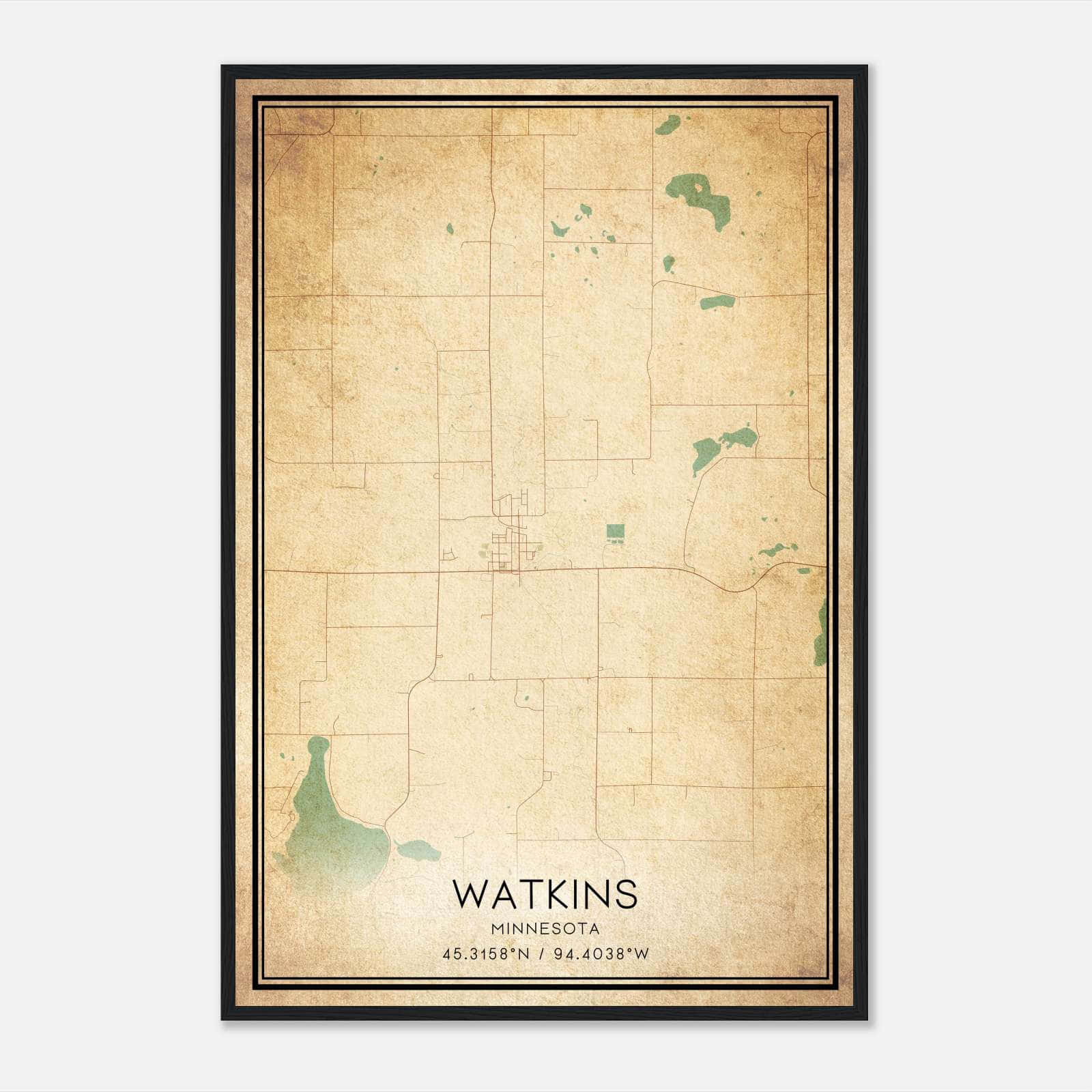 Vintage Watkins Minnesota Map Poster, Watkins MN City Road Wall Art ...