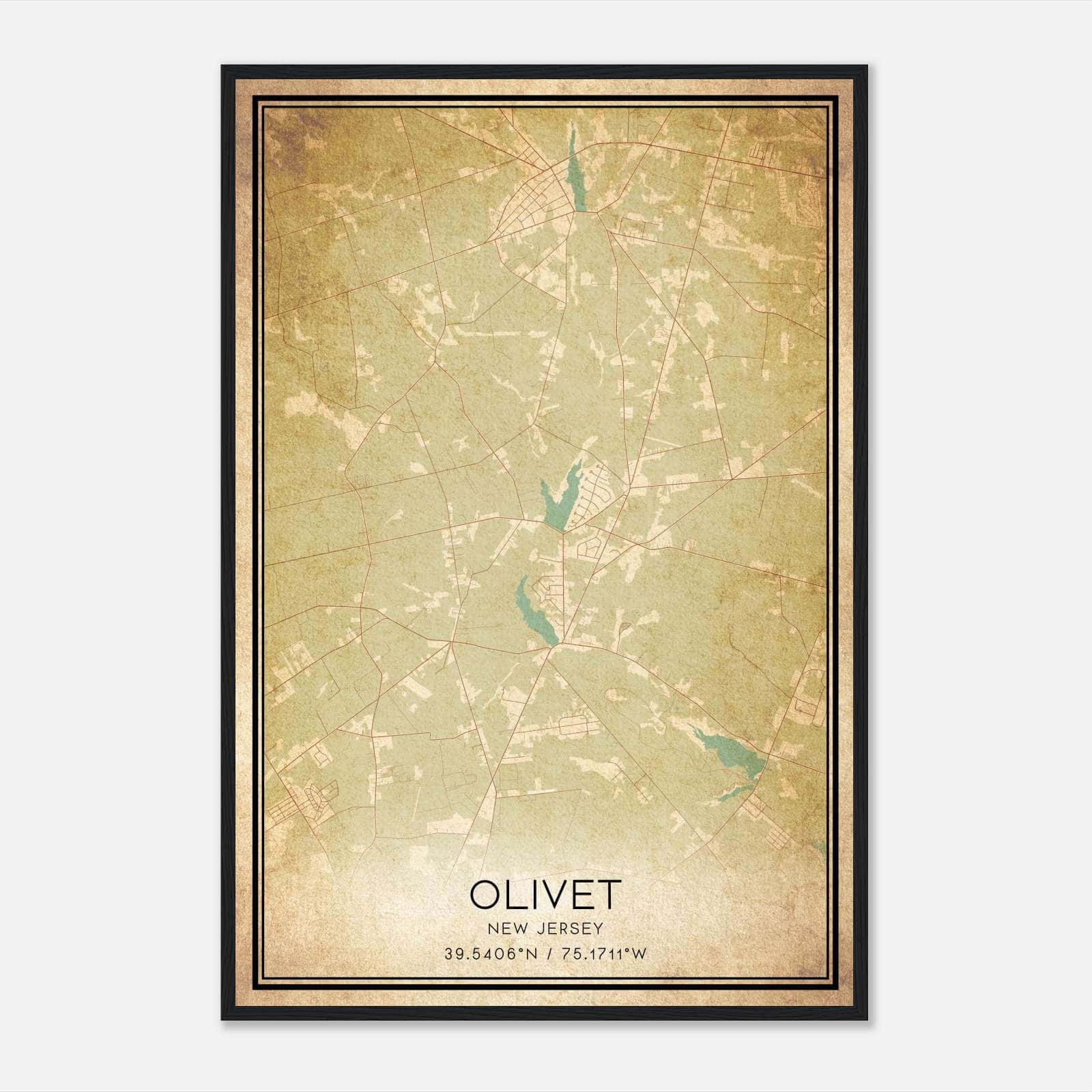 Vintage Olivet New Jersey Map Poster, Olivet NJ City Road Wall Art ...