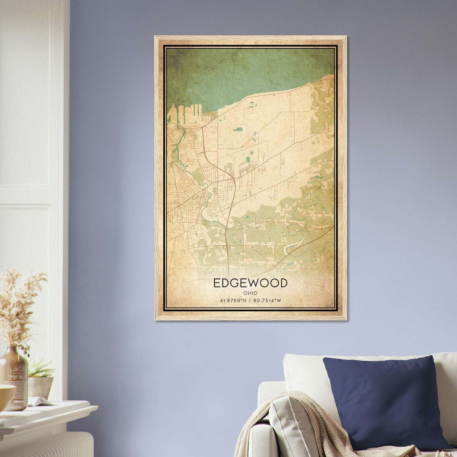 Vintage Edgewood Ohio Map Poster, Edgewood OH City Road Wall Art Print ...