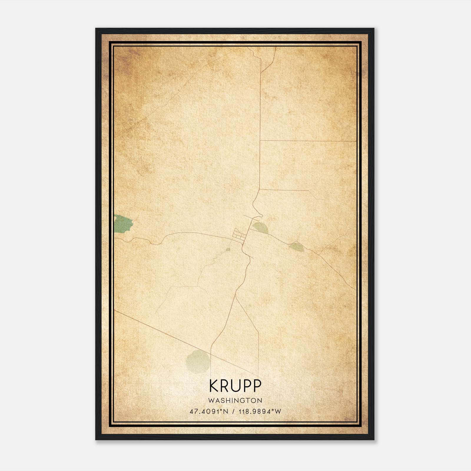 Vintage Krupp Washington Map Poster, Krupp WA City Road Wall Art Print ...